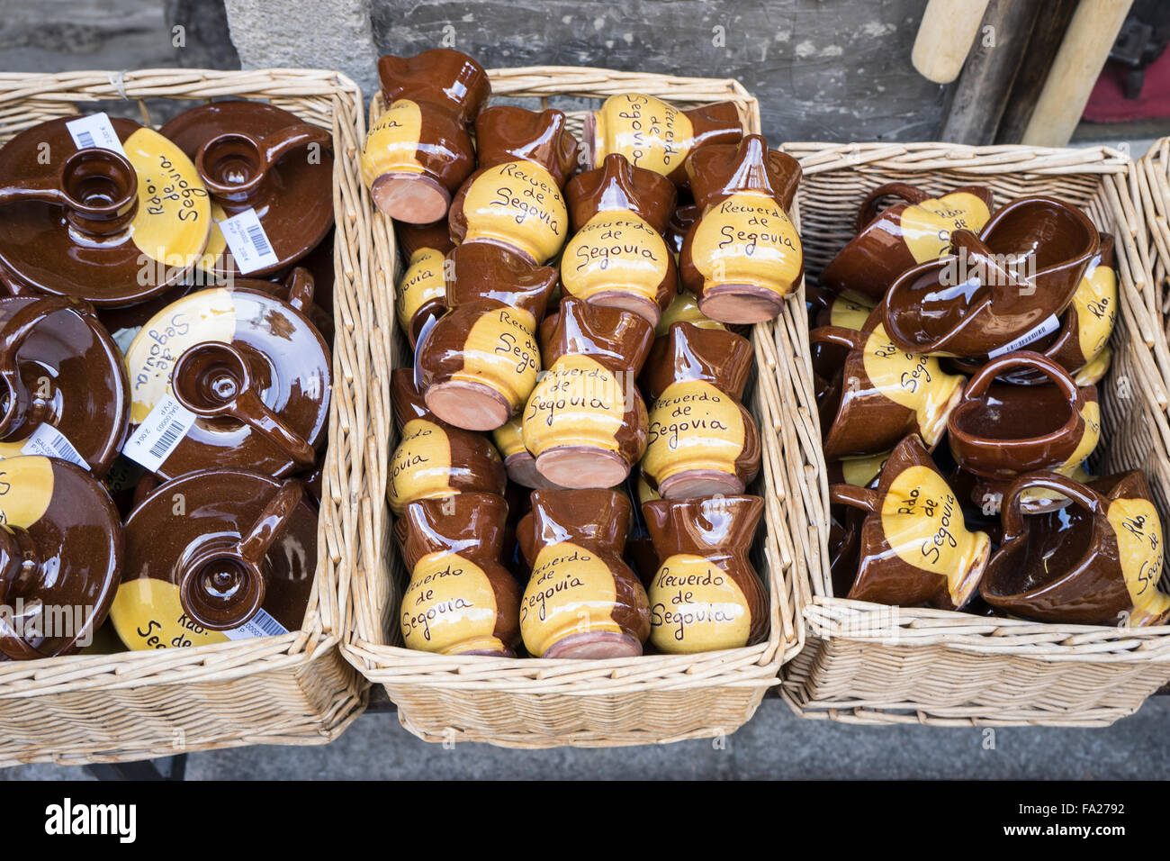 Traditional crafts at a street stall in Spain Stock Photo - Alamy