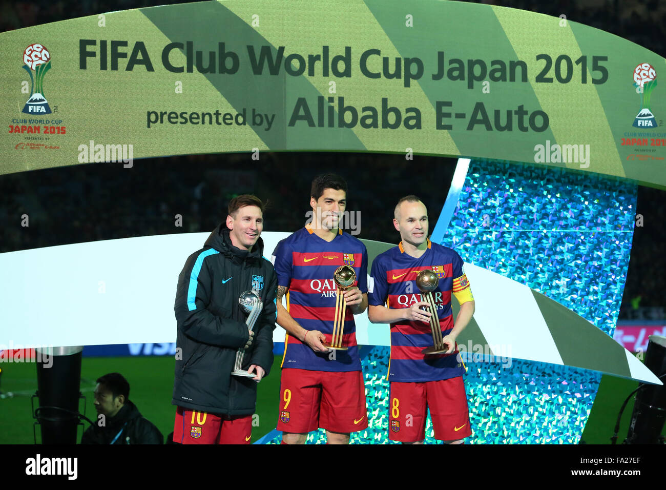 (L-R) Lionel Messi, Luis Suarez, Andres Iniesta (Barcelona), DECEMBER ...