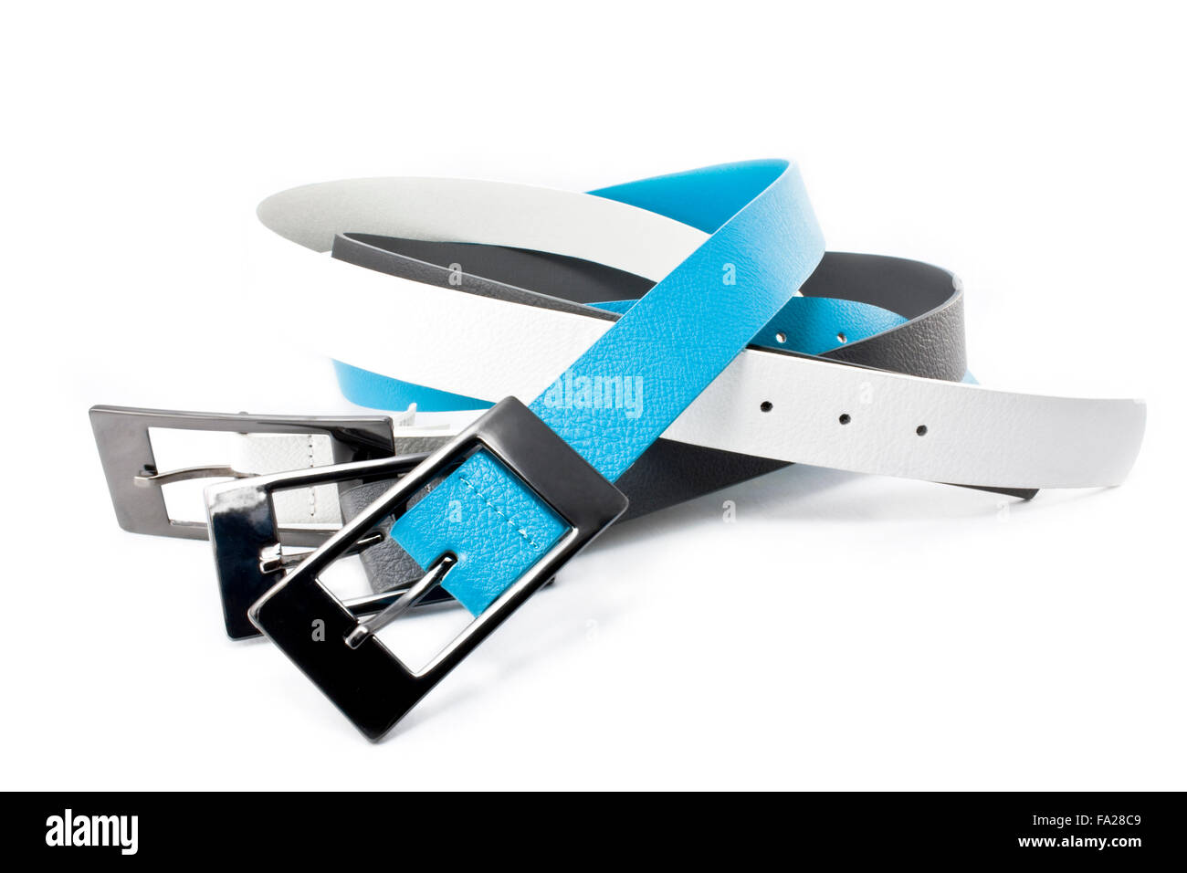 Three female belts on white canvas background Stock Photo - Alamy