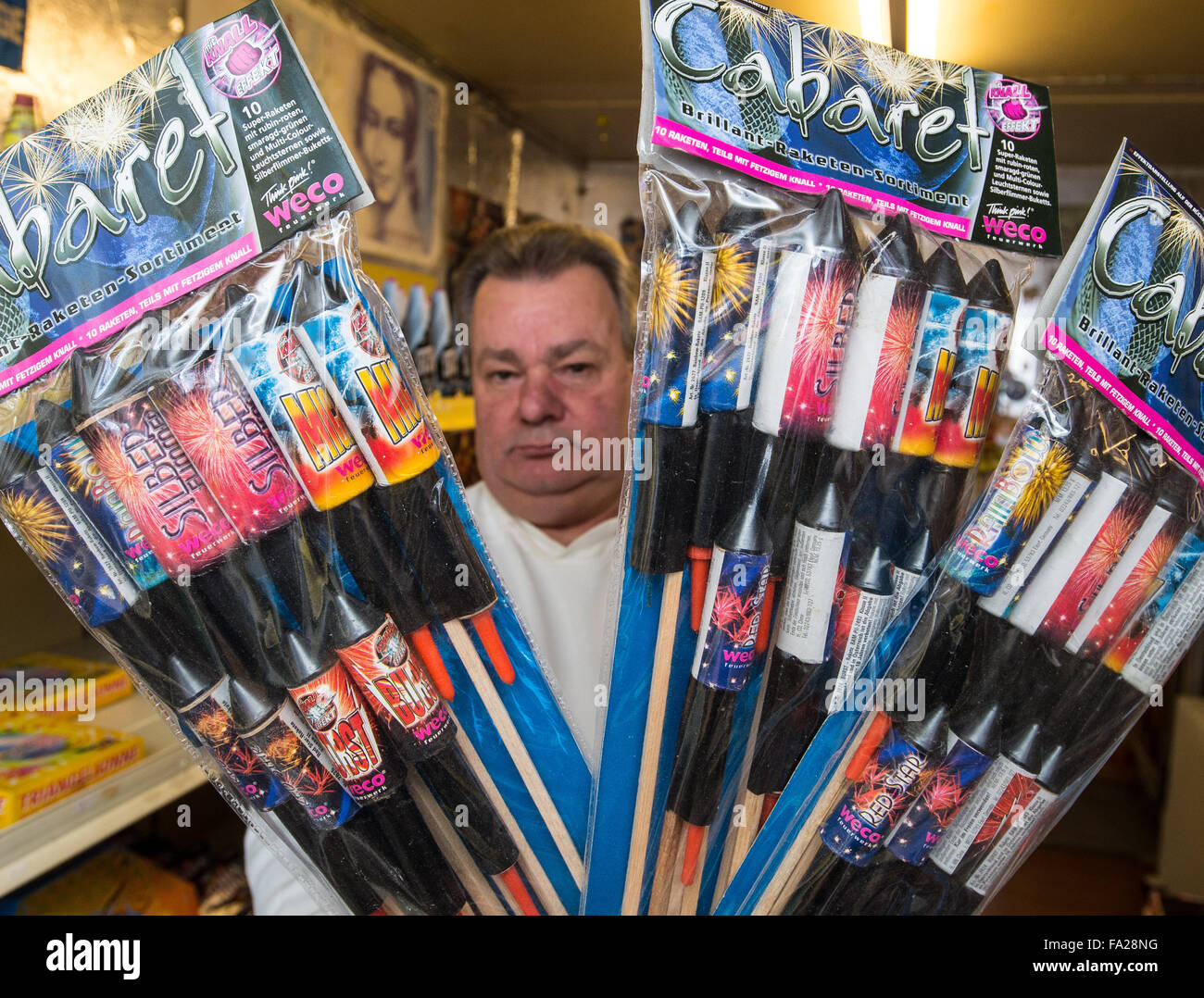 Certified pyrotechnical specialist Carsten Teller shows a selection of ...
