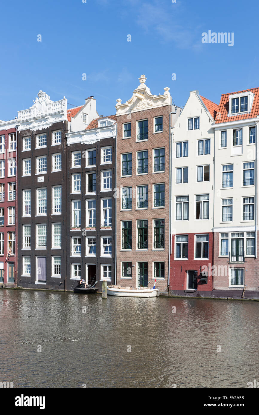 Cityscape of Amsterdam city with historic houses along Canals Stock ...