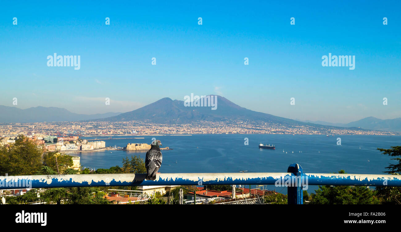 Panorama of Naples City and Vesuvius Volcano seen from Belvedere ...