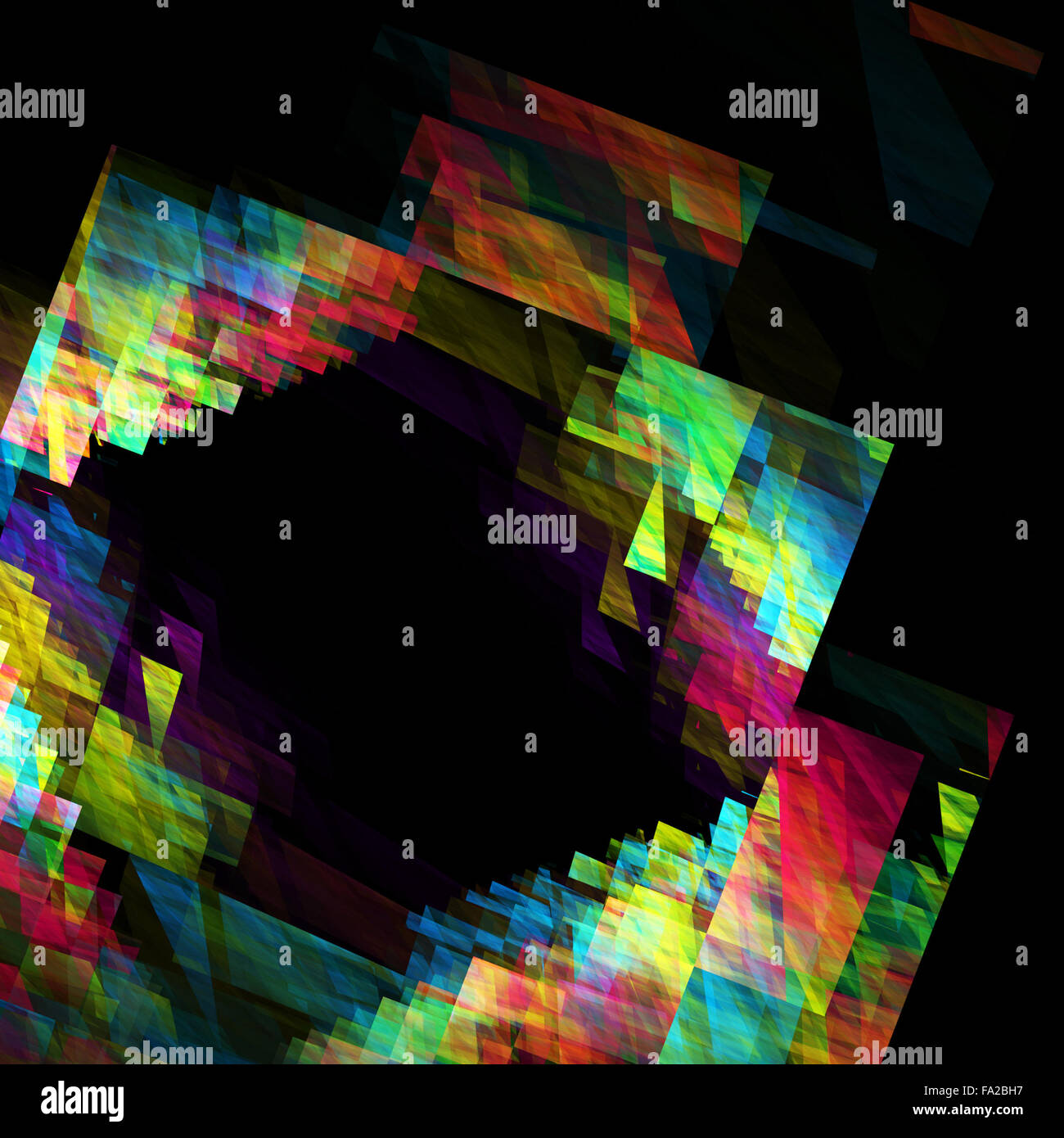 Abstract colorful fractal geometric frame on a black background ...