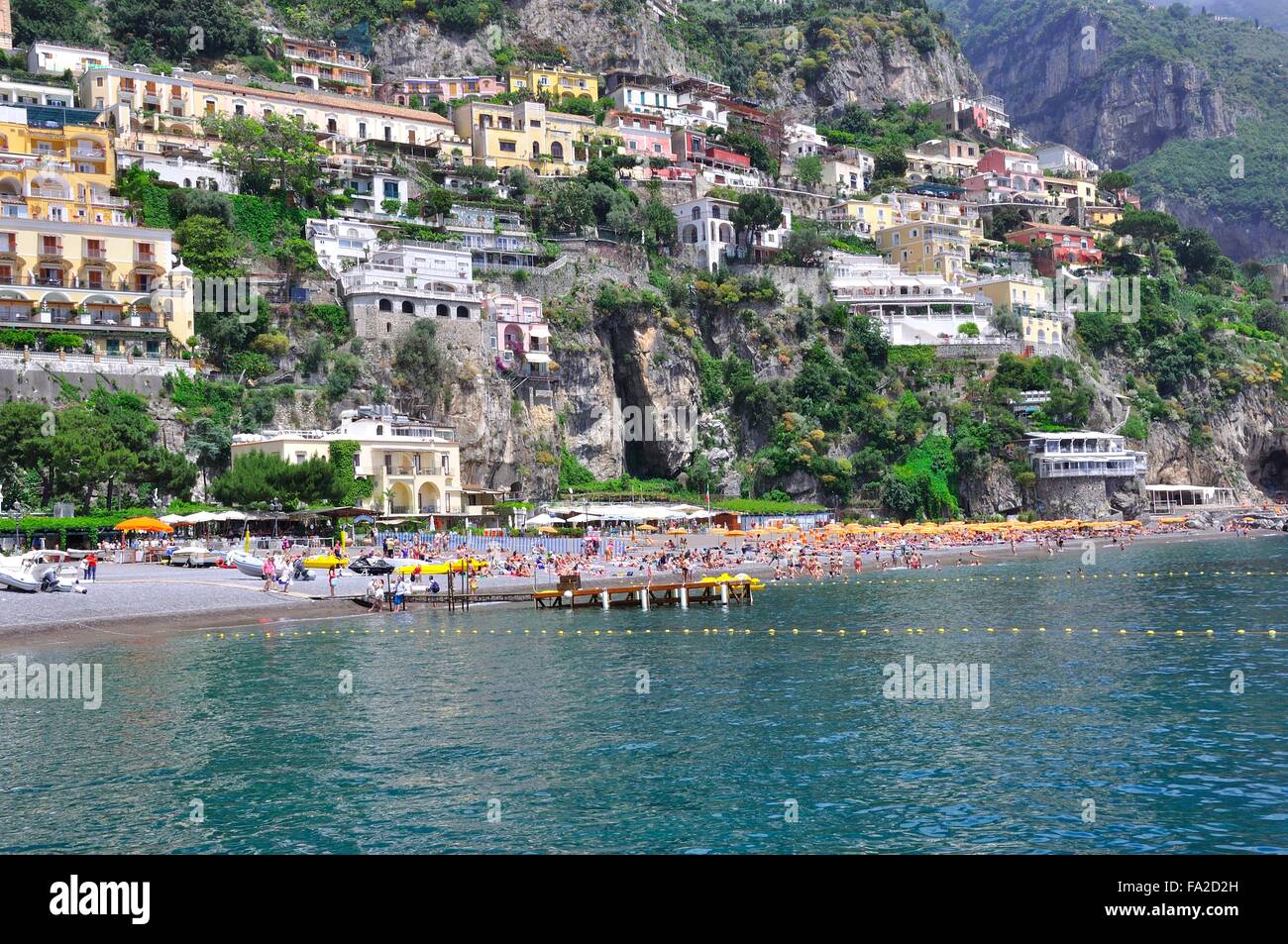 Offshore view of the beach and coastal town of Positano. Italy Stock ...