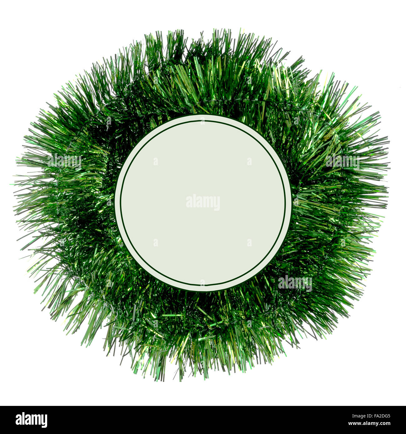 Green circular tinsel ring. With copy space. White background Stock ...