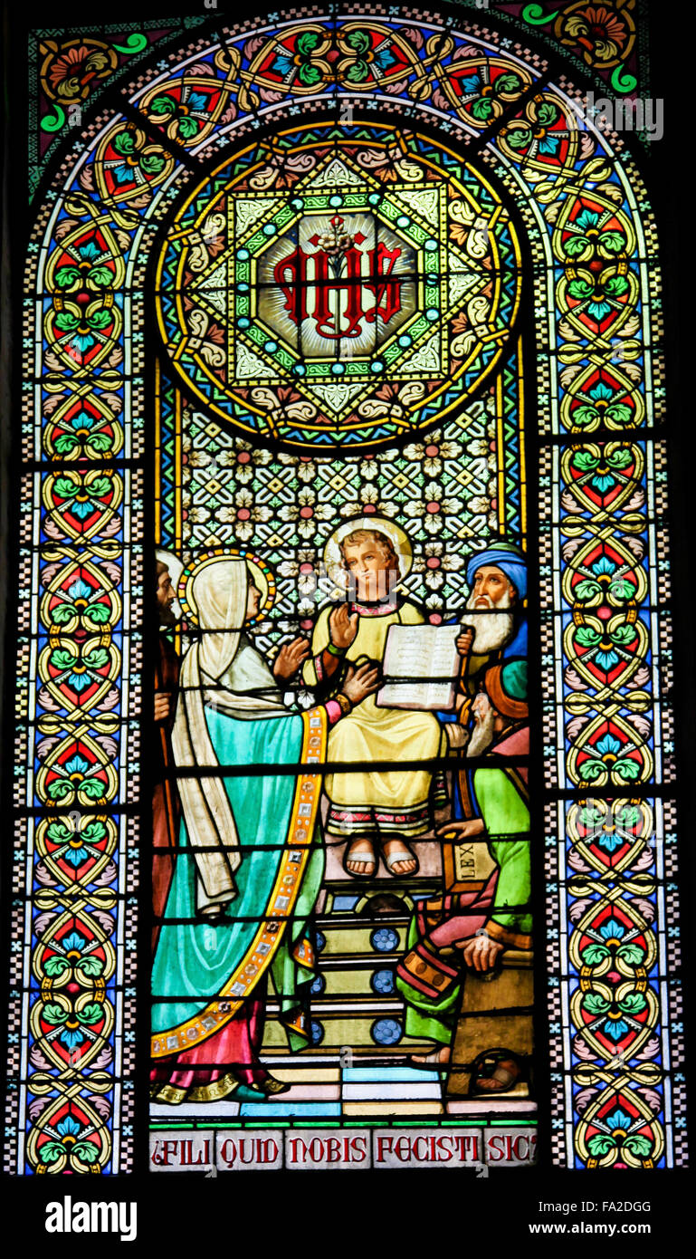 Stained glass window depicting The Finding of Jesus in the Temple of ...