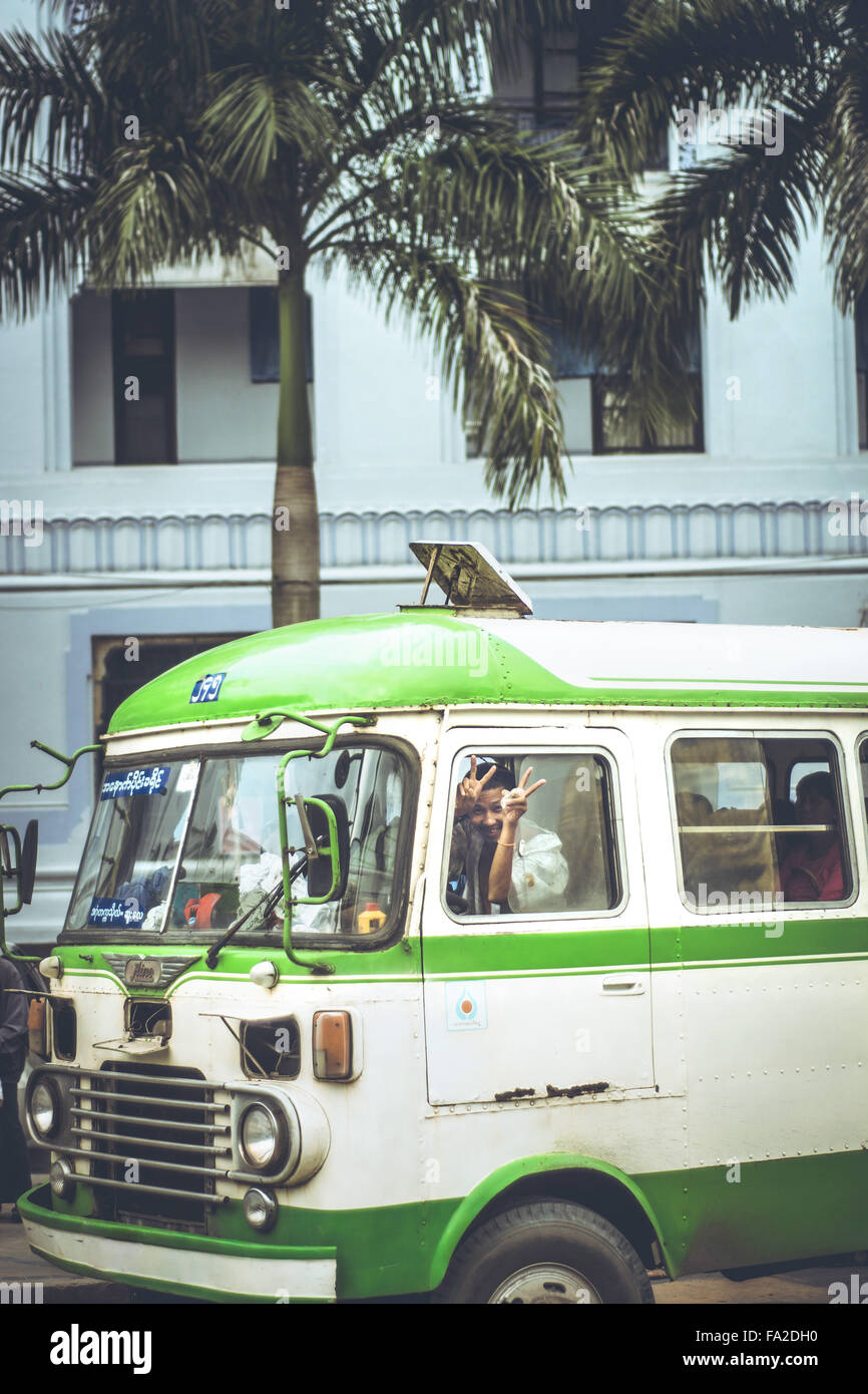 Vintage Buses of Yangon, Myanmar, Burma Stock Photo - Alamy