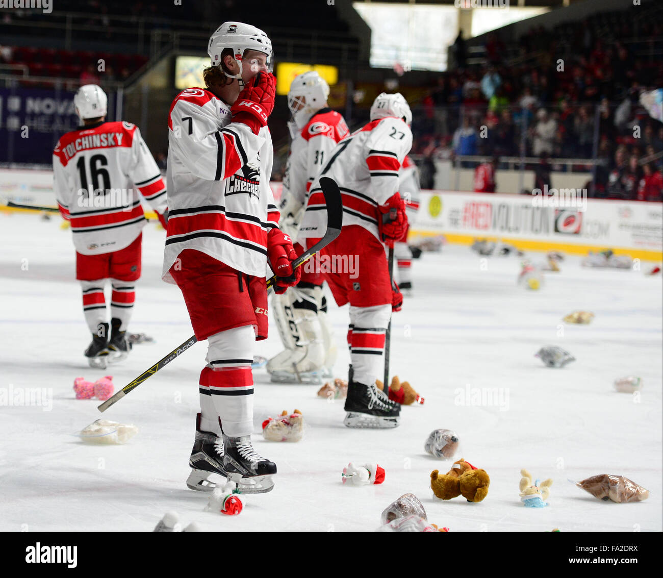 Charlotte, North Carolina, USA. 20th Dec, 2015. The Checkers fans threw ...