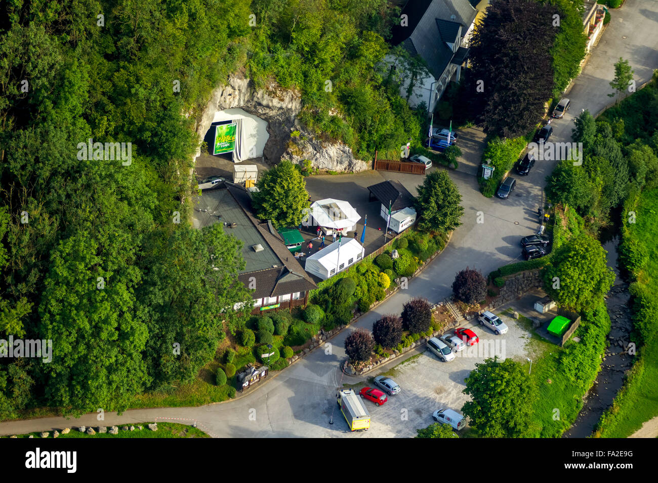 Aerial view, Balver cave, venue event cave, Balve, the Sauerland region ...