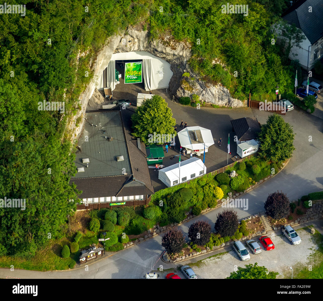 Aerial view, Balver cave, venue event cave, Balve, the Sauerland region ...