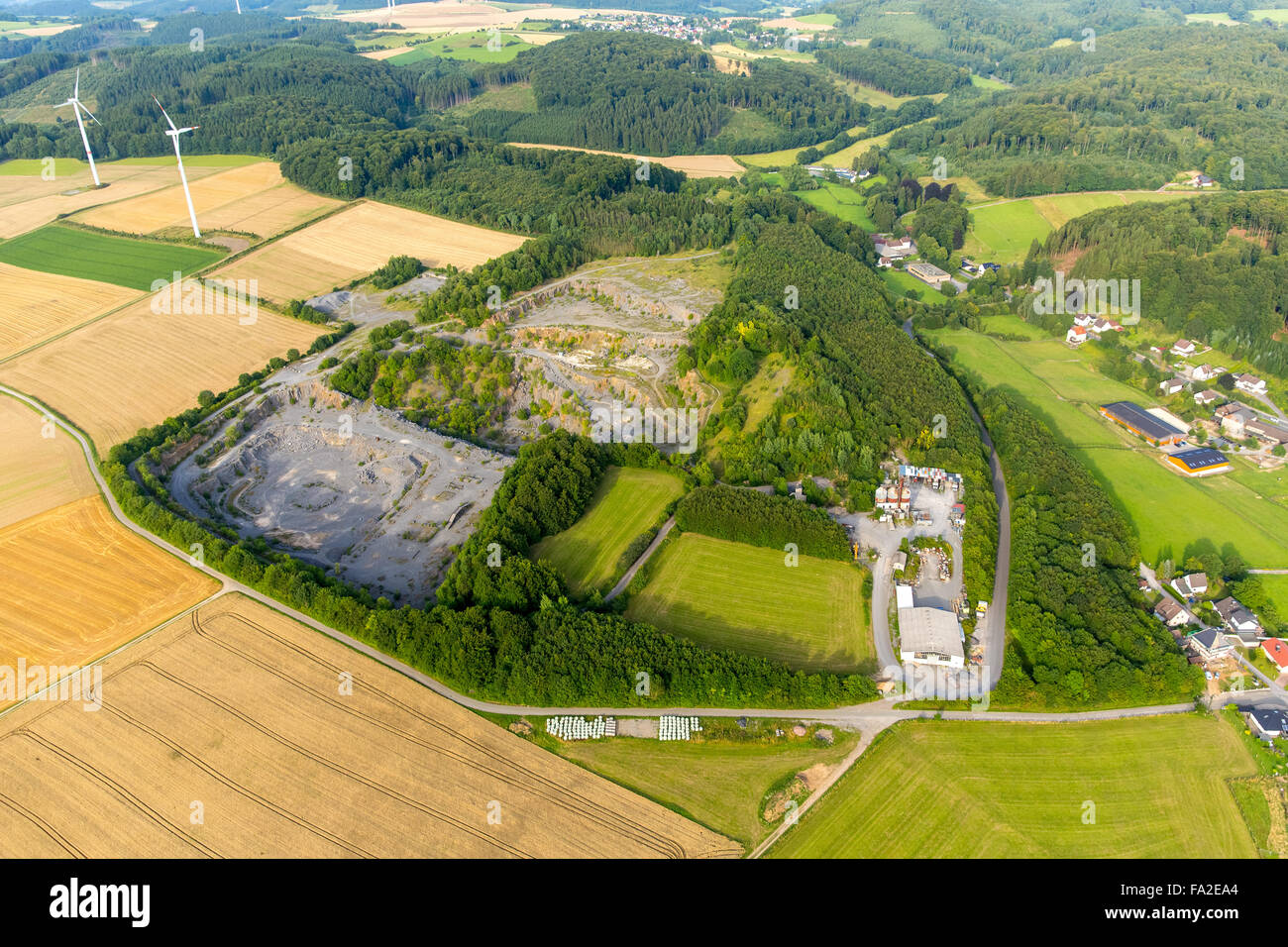 Aerial view, quarry north of Beckum, Balve, the Sauerland region, North ...