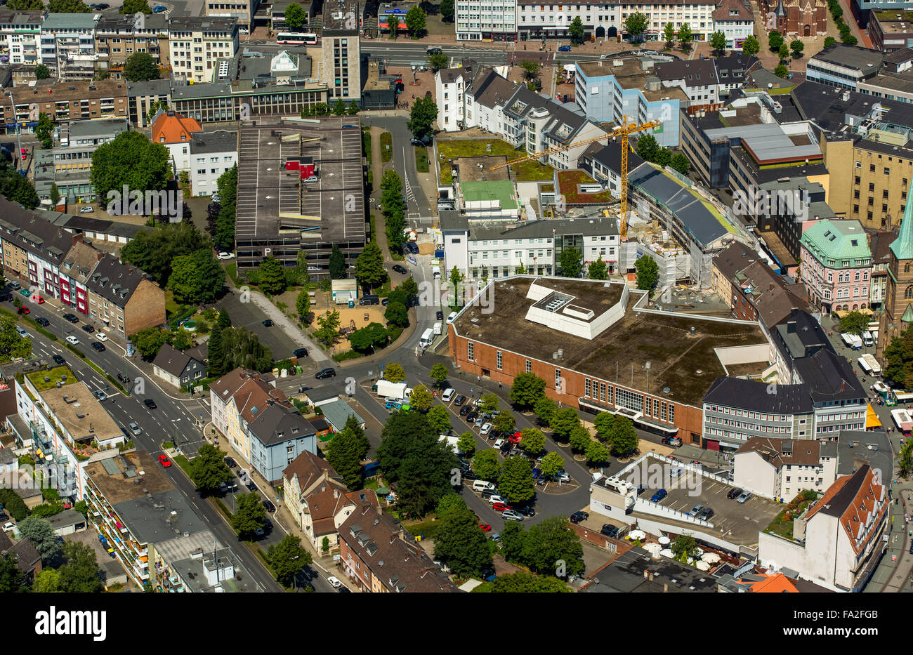 Aerial view, Bottrop center, city center, parking, shopping center ...
