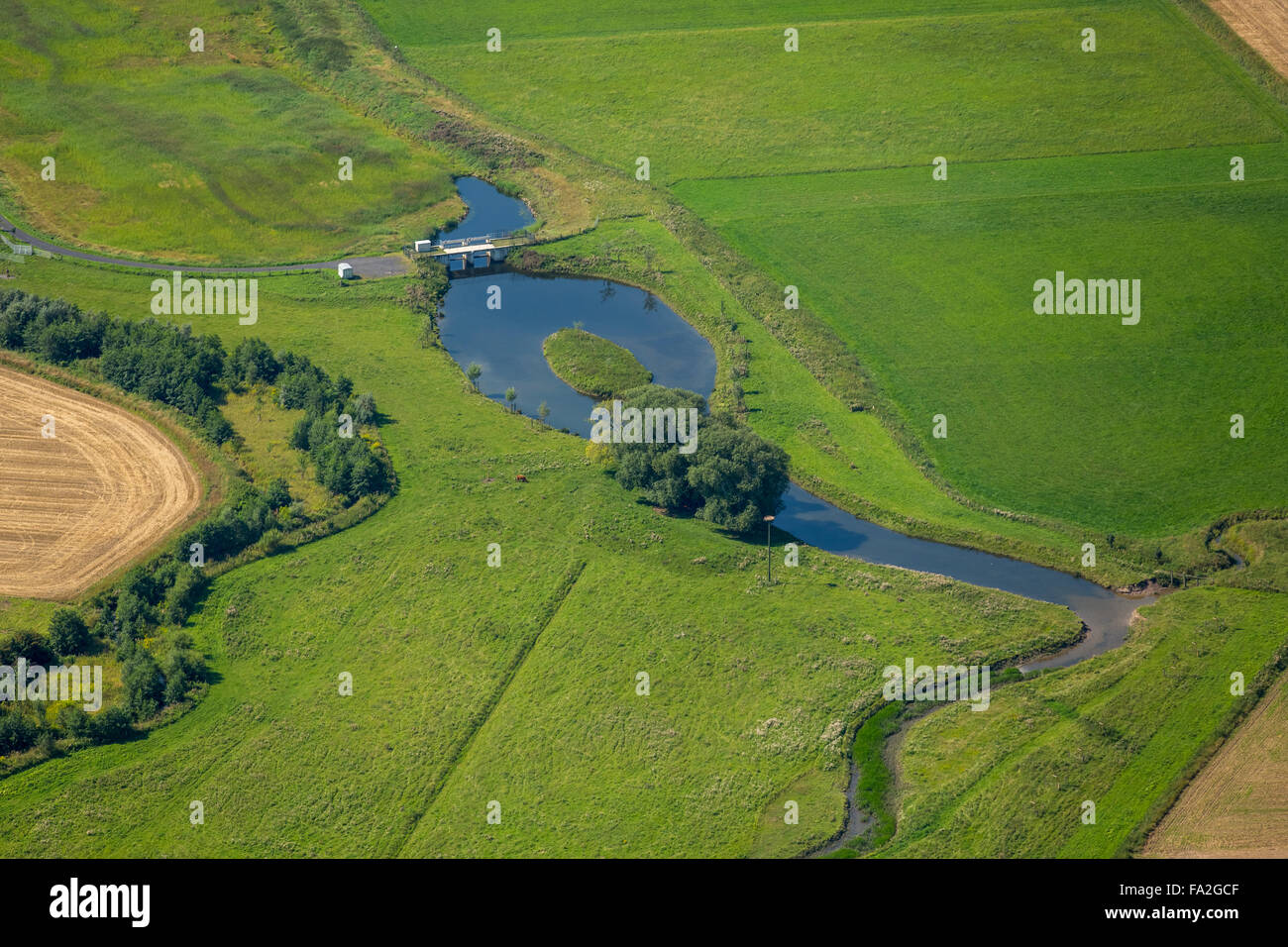 Aerial view, water surface, Salzbach, restoration, Werl, Soest Börde ...