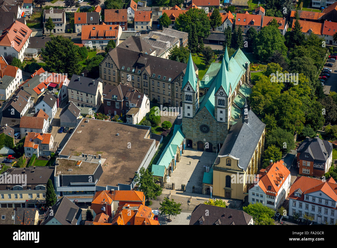 Aerial view, Basilica Werl with marketplace, church, Werl, Soest Börde ...