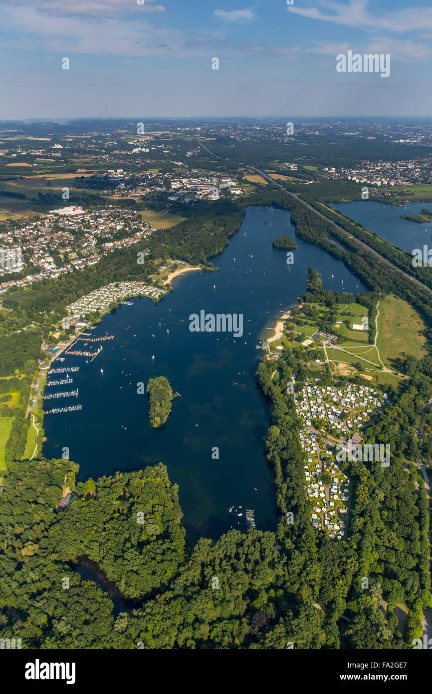 Aerial view, Unterbacher lake, lake, overview, A46, Dusseldorf ...