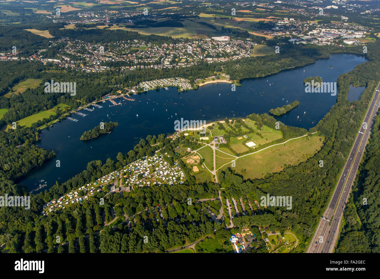 Aerial view, Unterbacher lake, lake, overview, A46, Dusseldorf ...