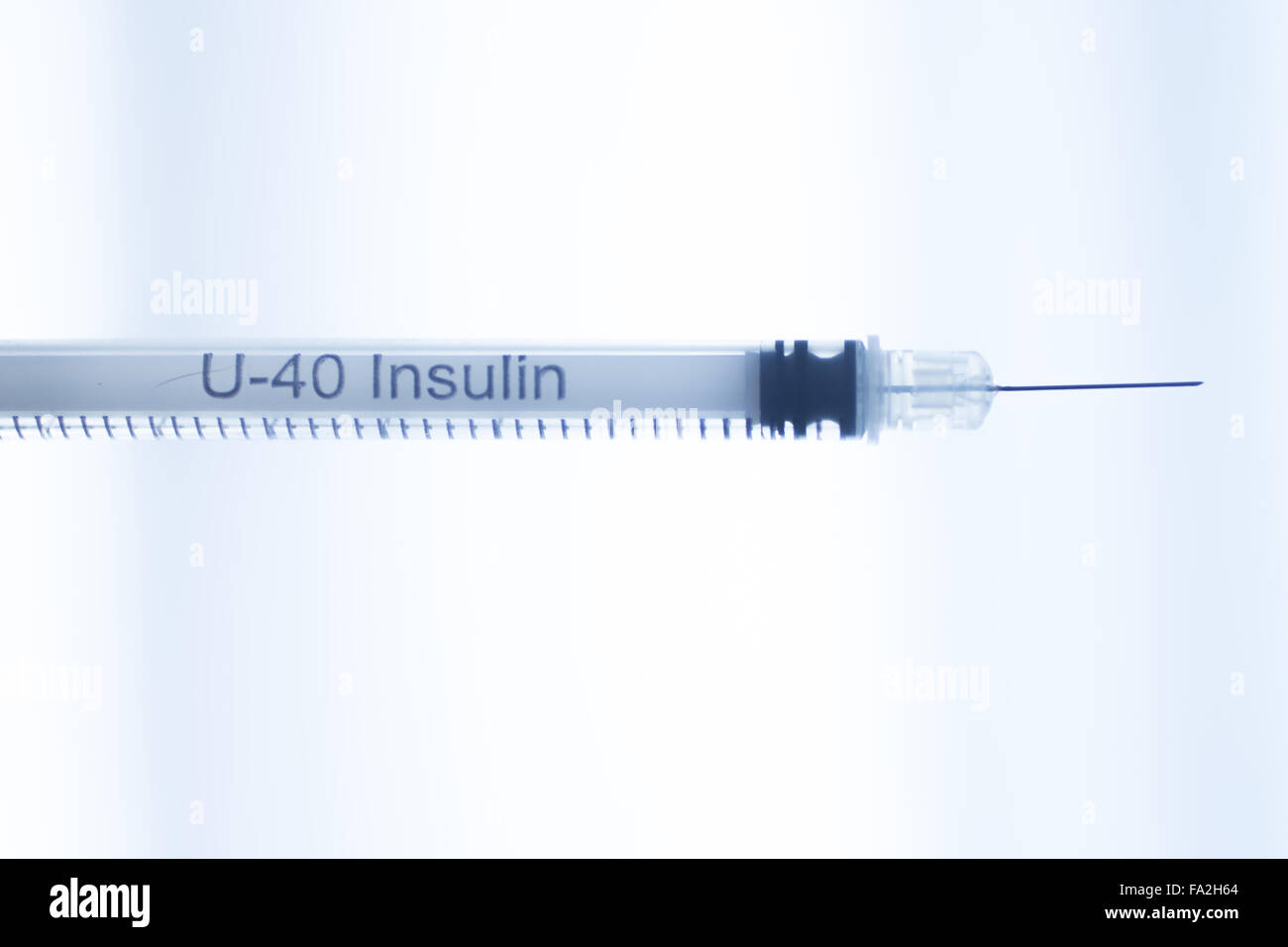 Phials of pharmaceutical insulin medication U-40 syringe in hospital ...