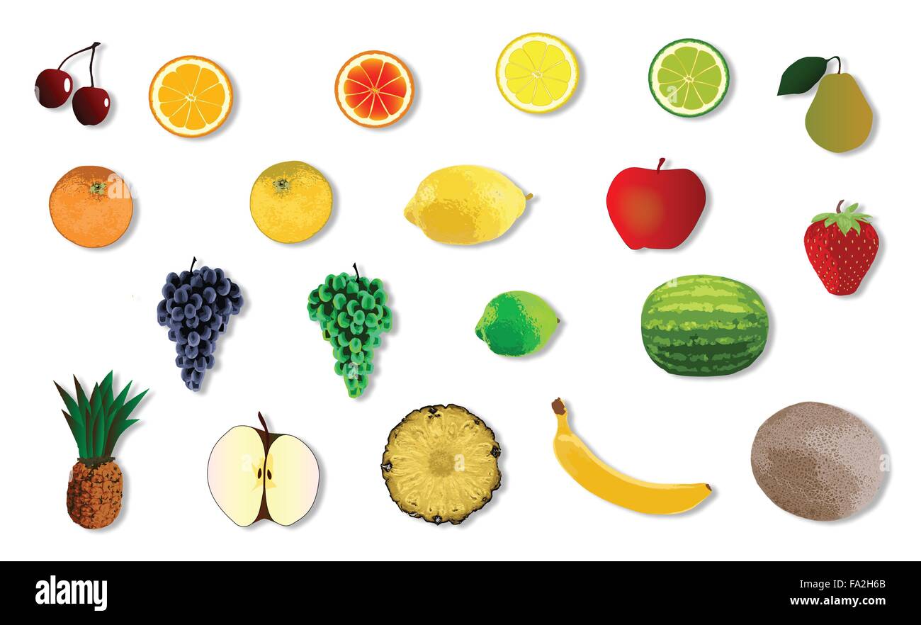 A collection of colour fruit icons over a white background Stock Vector ...