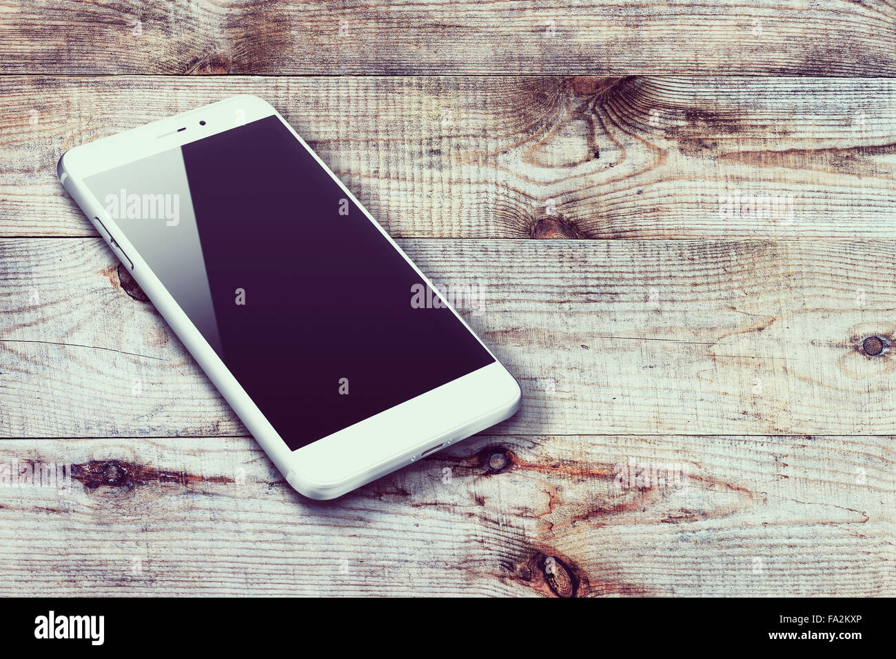 Realistic mobile phone with black screen and shadows on wooden ...