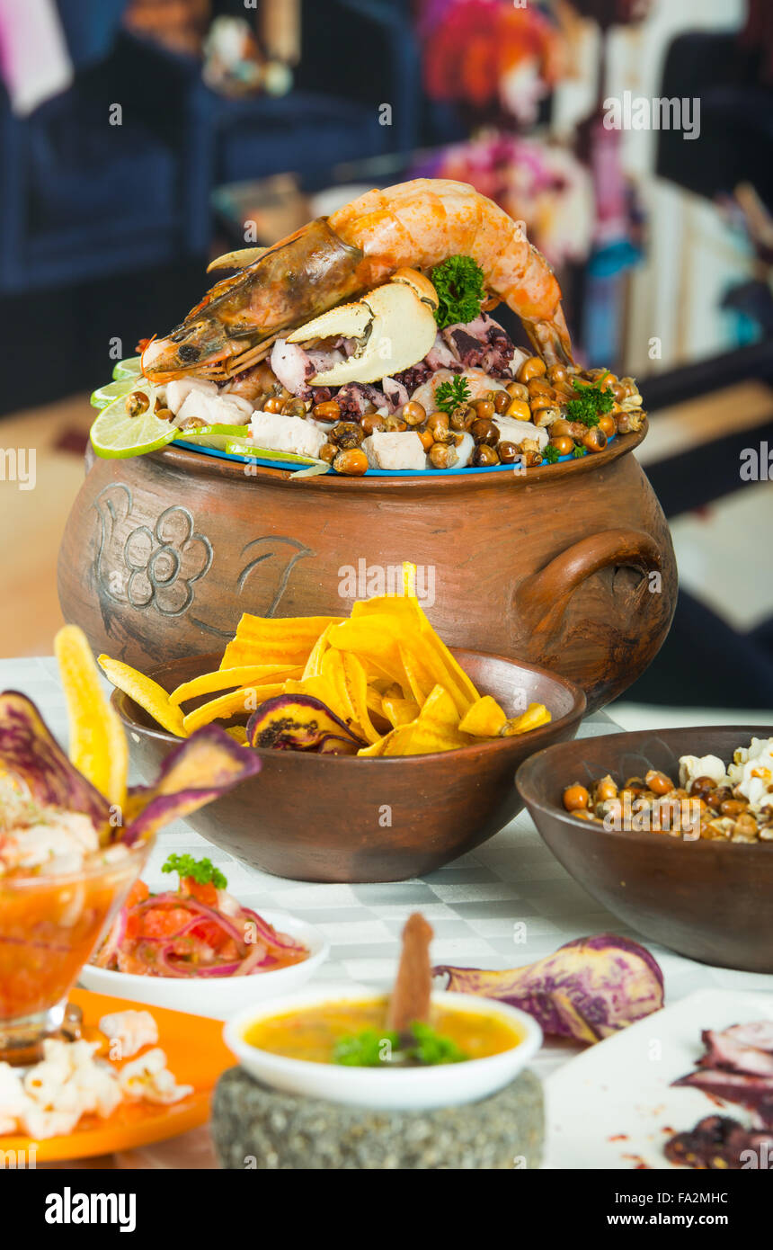 Delicious decorated seafood plates on a table Stock Photo - Alamy