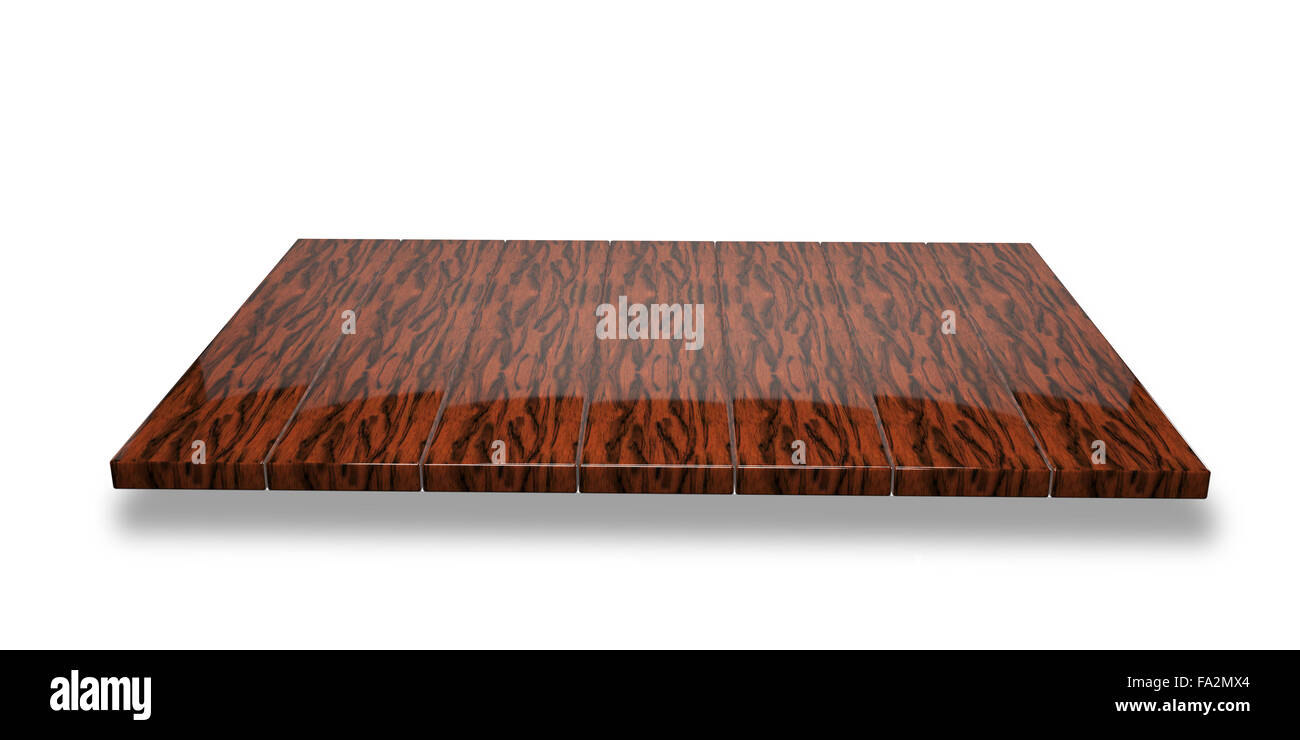 Top view on empty polished dark wooden table or counter isolated on ...