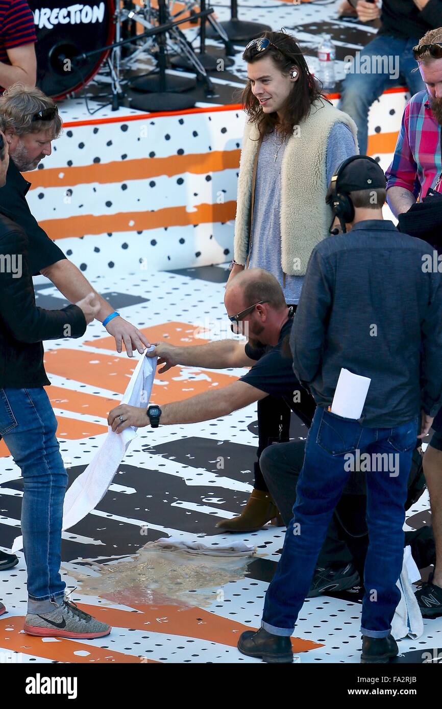 One Direction seen performing a sound check on Hollywood Boulevard ...
