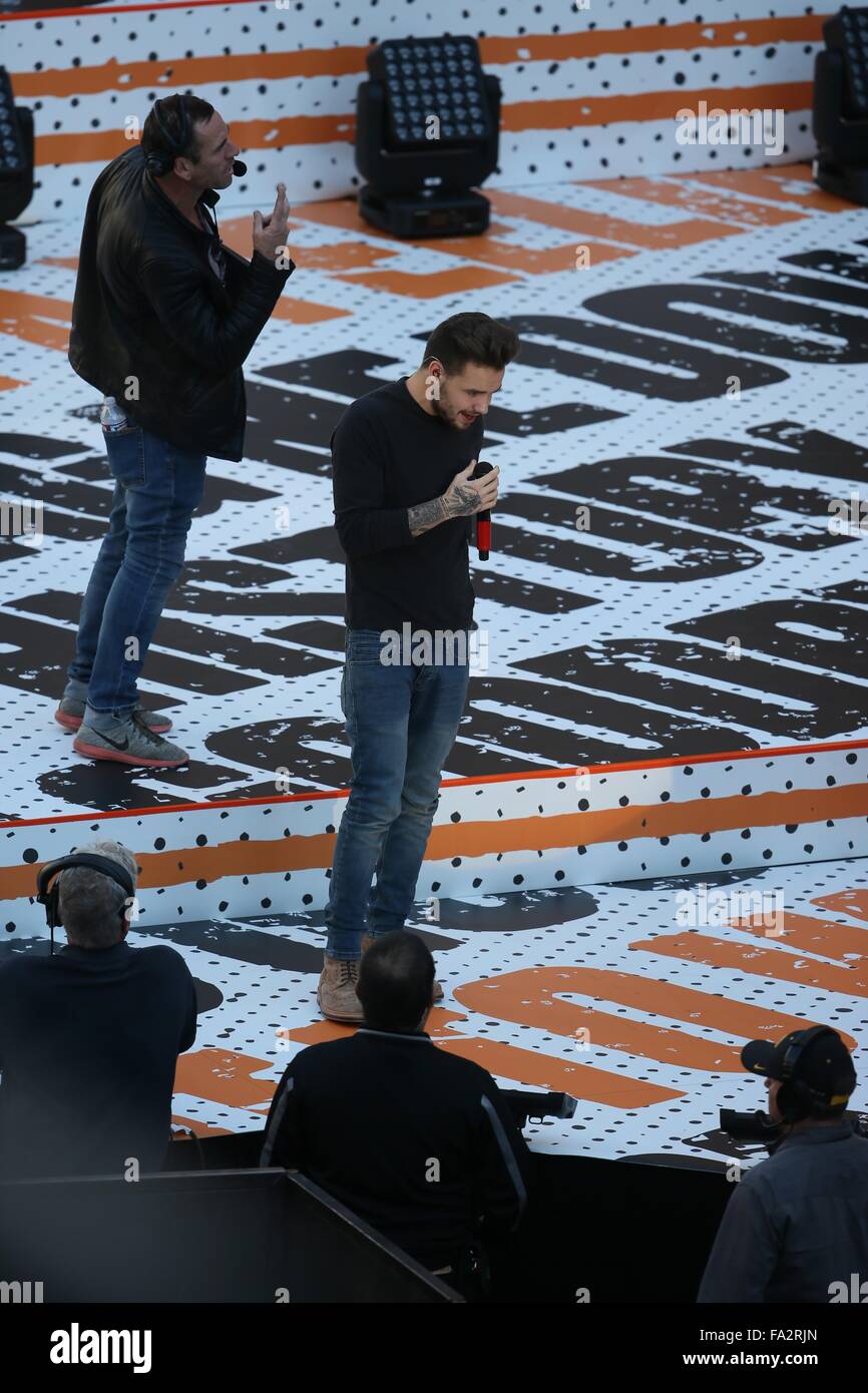 One Direction seen performing a sound check on Hollywood Boulevard ...