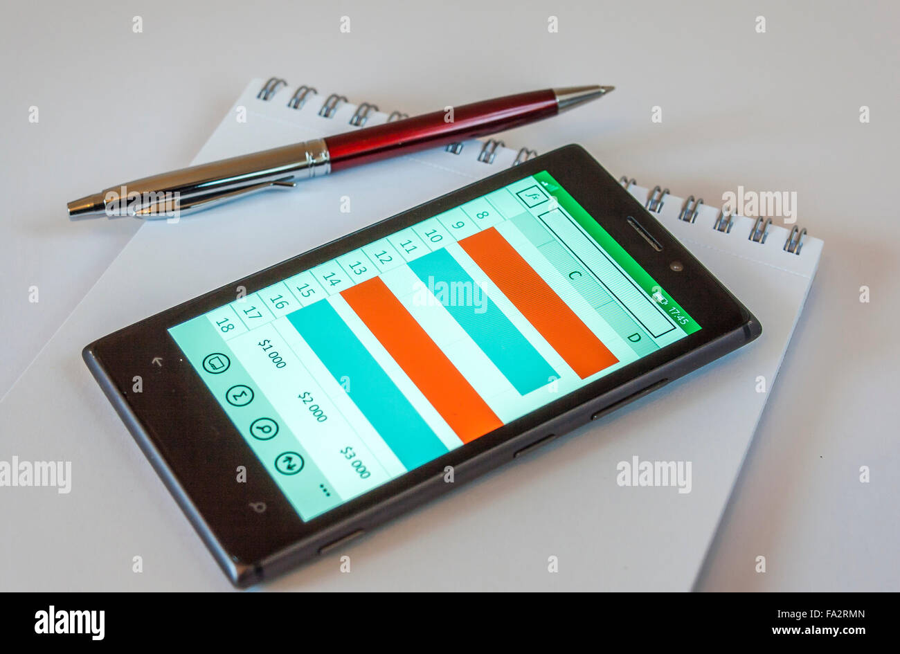 Pen,Smart Phone On Notepad Stock Photo - Alamy