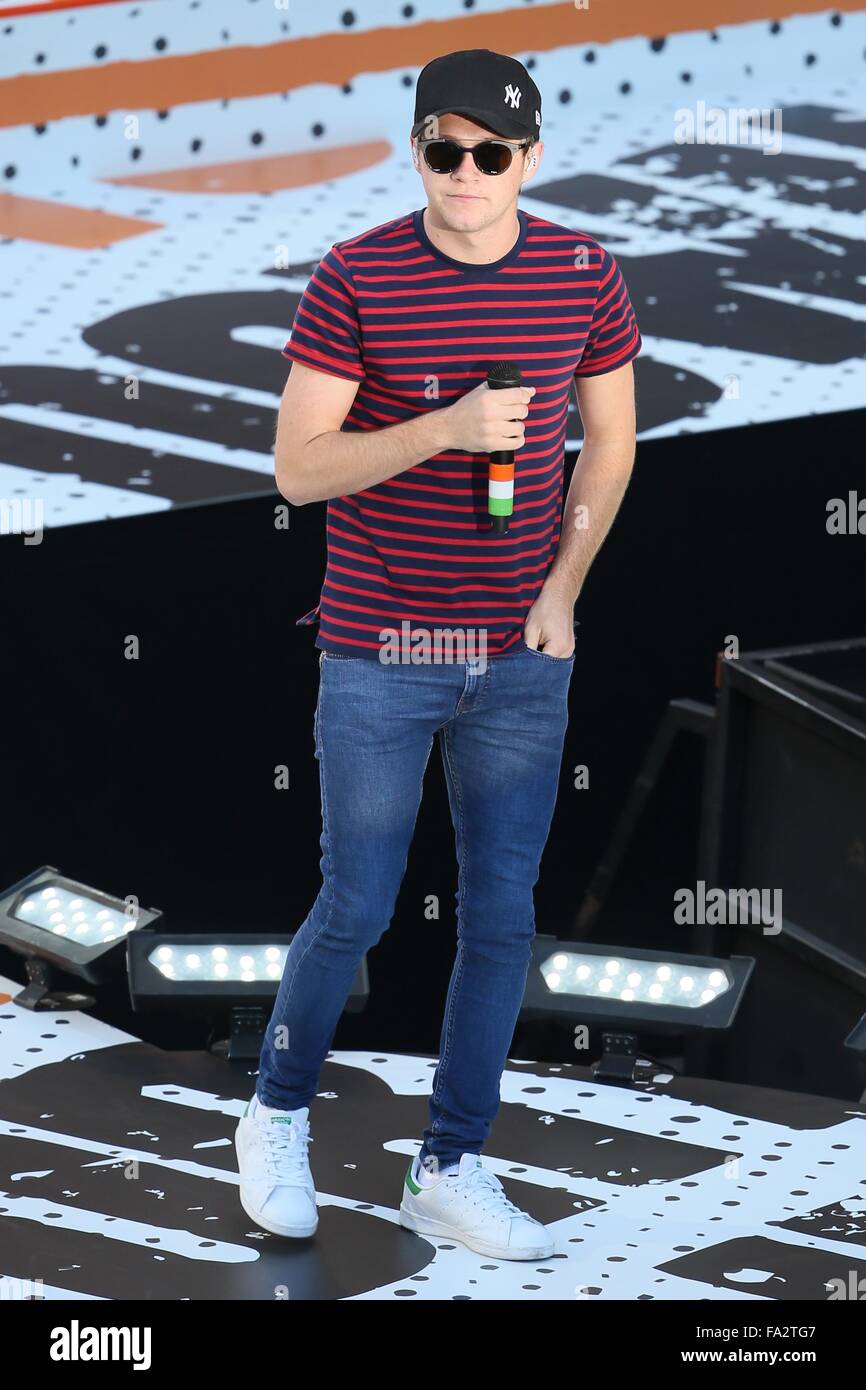 One Direction seen performing a sound check on Hollywood Boulevard ...