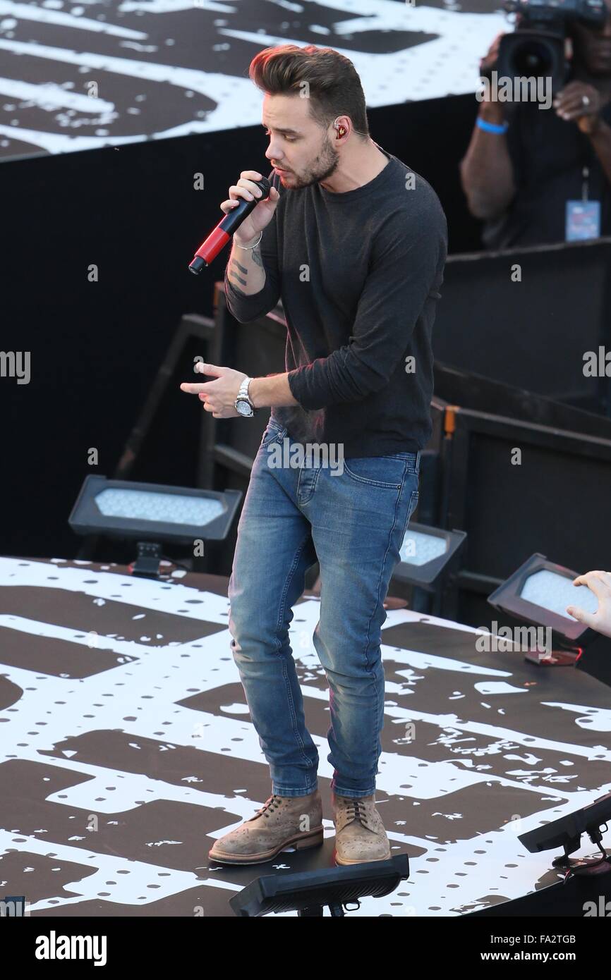 One Direction seen performing a sound check on Hollywood Boulevard ...