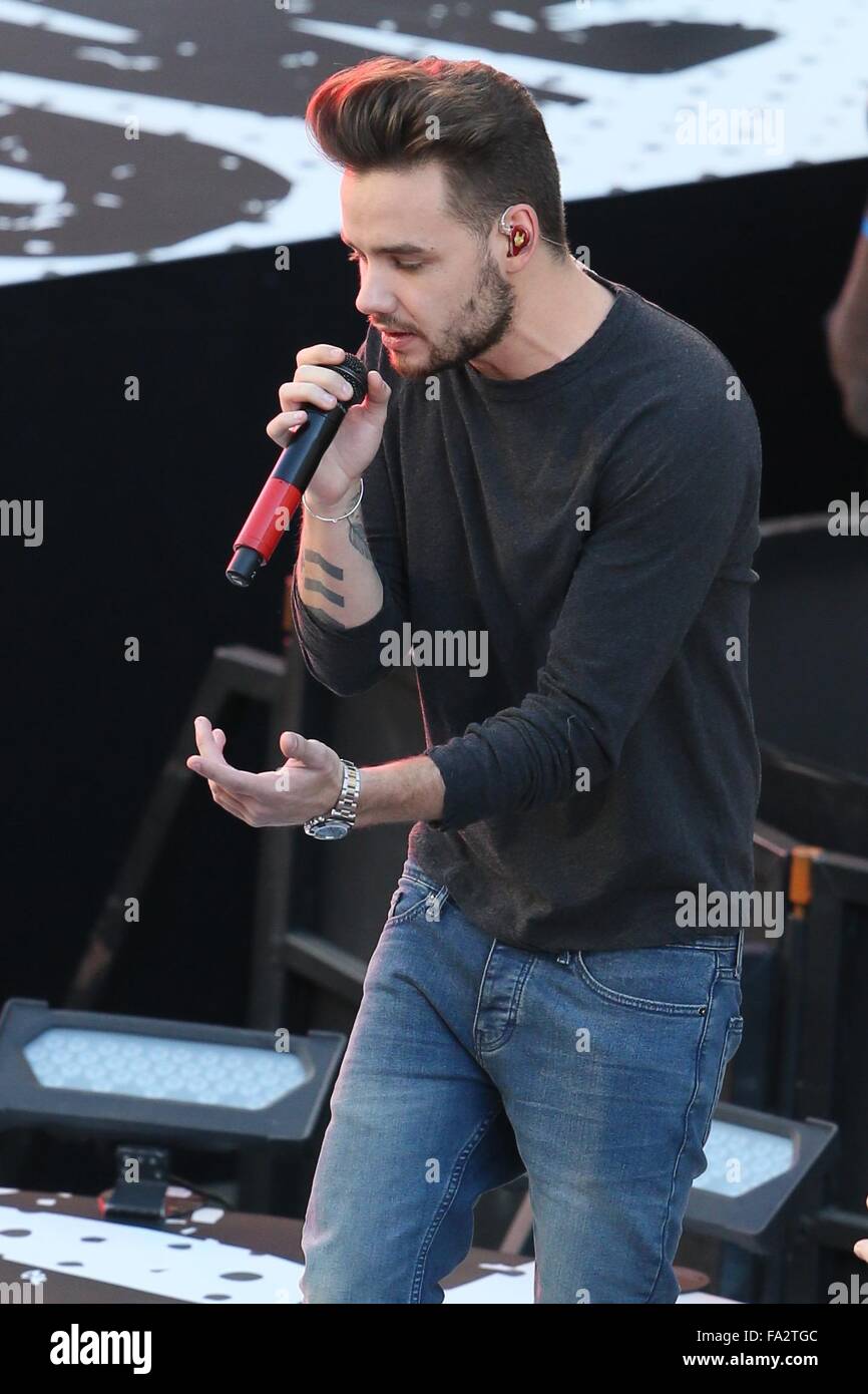 One Direction seen performing a sound check on Hollywood Boulevard ...