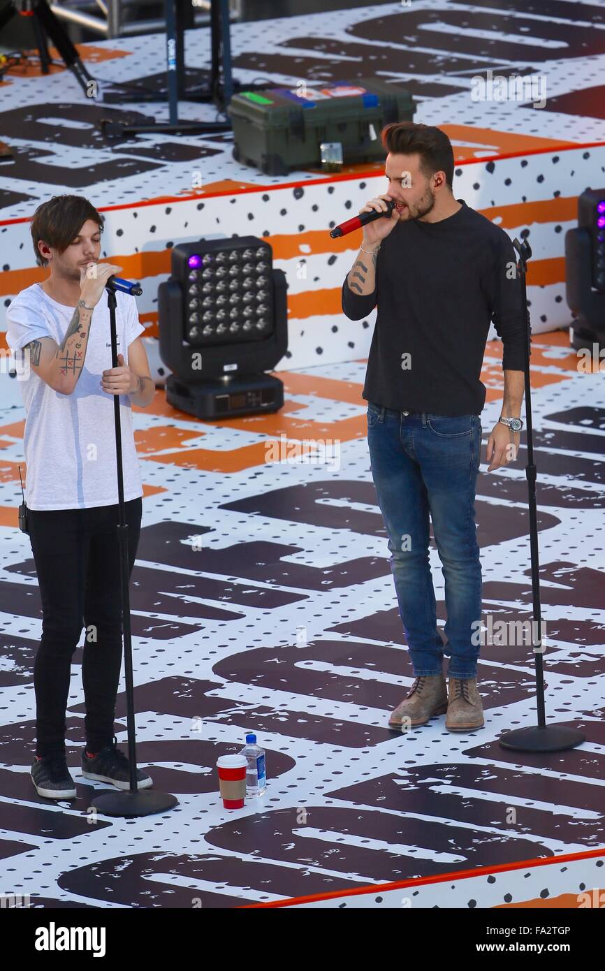 One Direction seen performing a sound check on Hollywood Boulevard ...