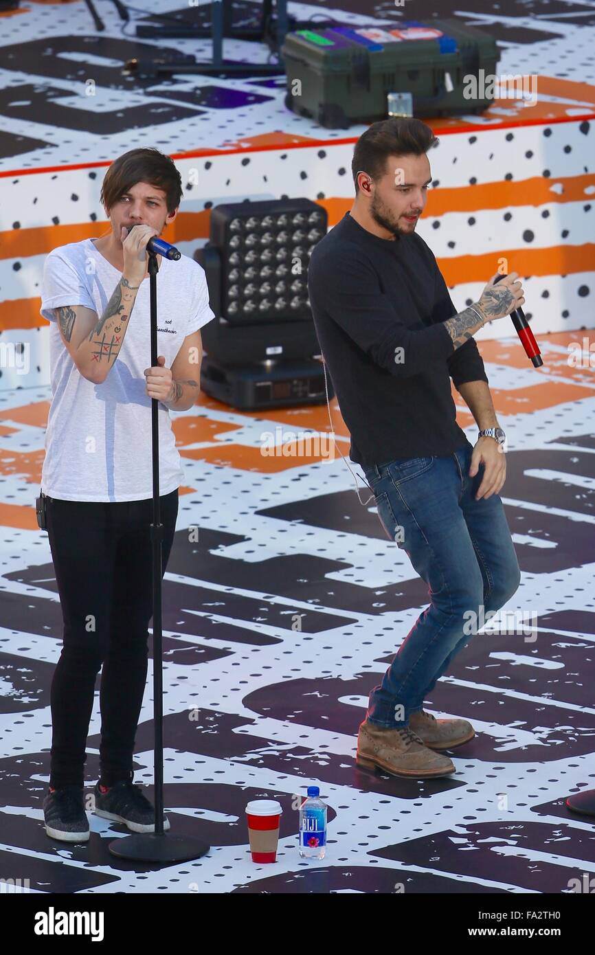 One Direction seen performing a sound check on Hollywood Boulevard ...