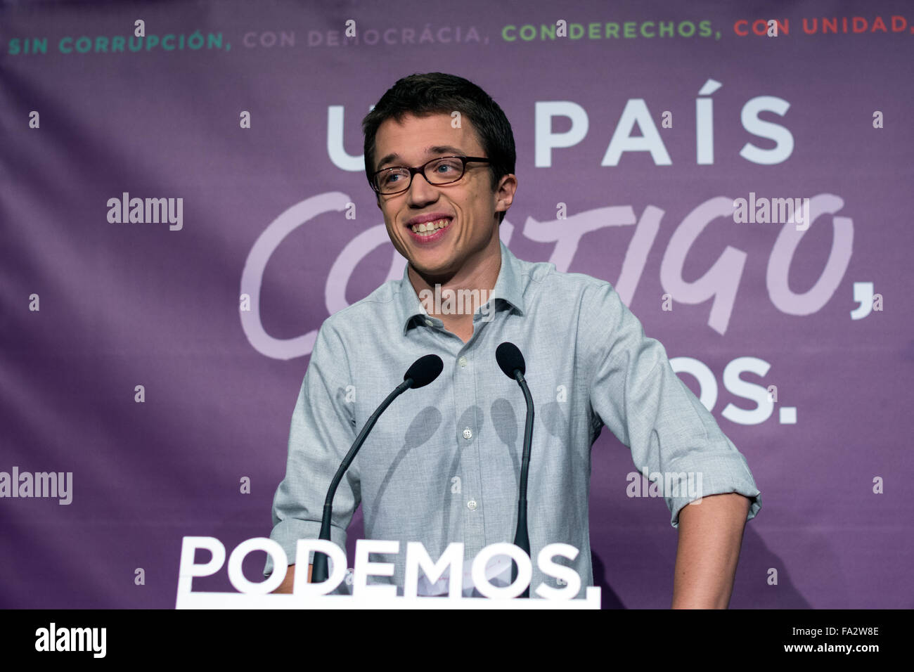 Madrid, Spain. 20th Dec, 2015. Íñigo Errejón from Podemos gives first ...