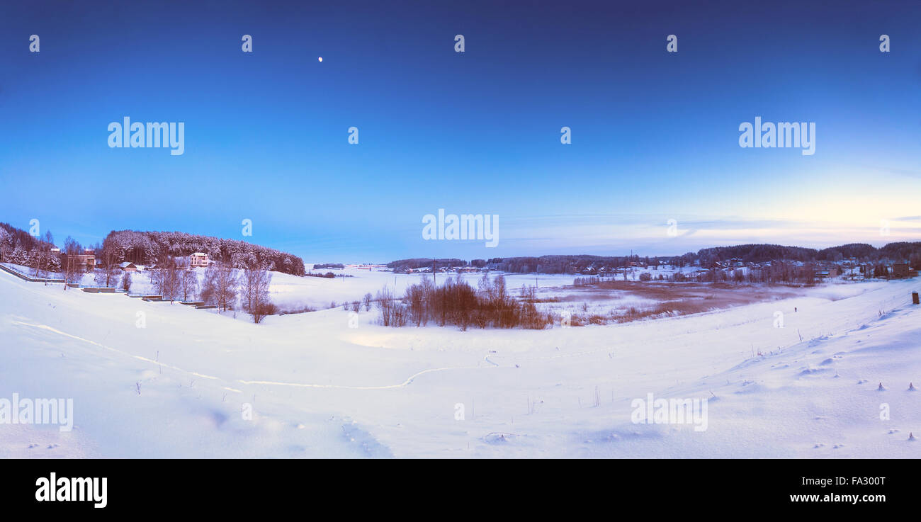 Winter twilight, cold evening. Snow landscape Stock Photo - Alamy