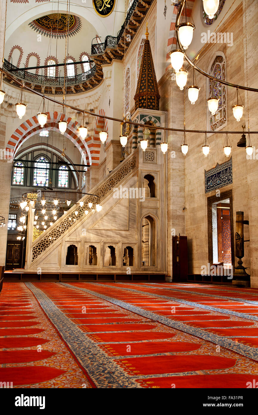 Suleymaniye Mosque in Istanbul Turkey - interior Stock Photo - Alamy