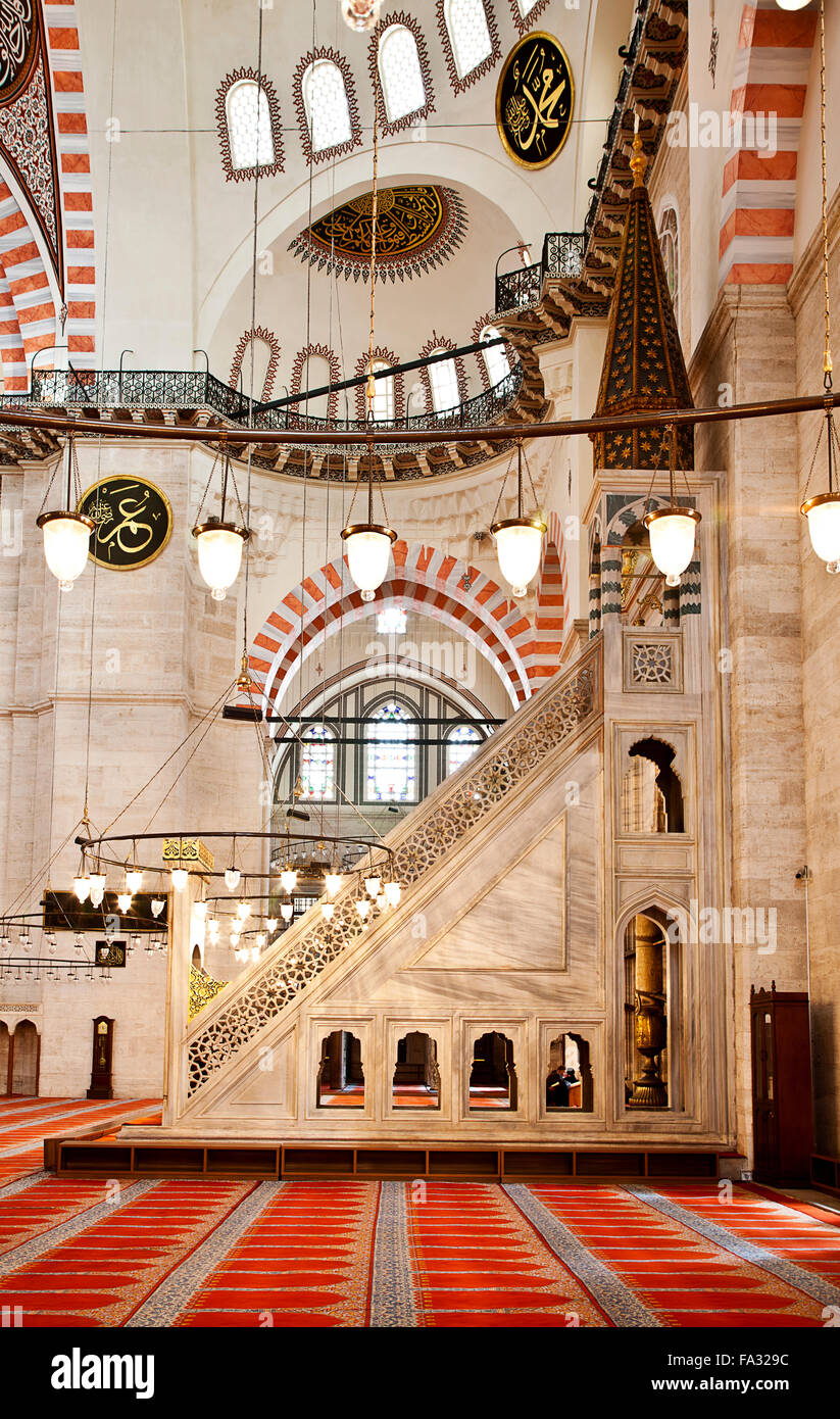 Suleymaniye Mosque in Istanbul Turkey - interior Stock Photo - Alamy