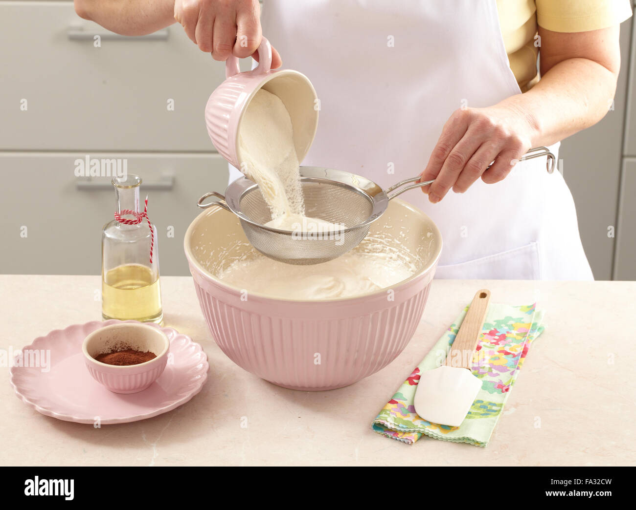 Bicolor liquor cake with chocolate eggs + steps Stock Photo - Alamy