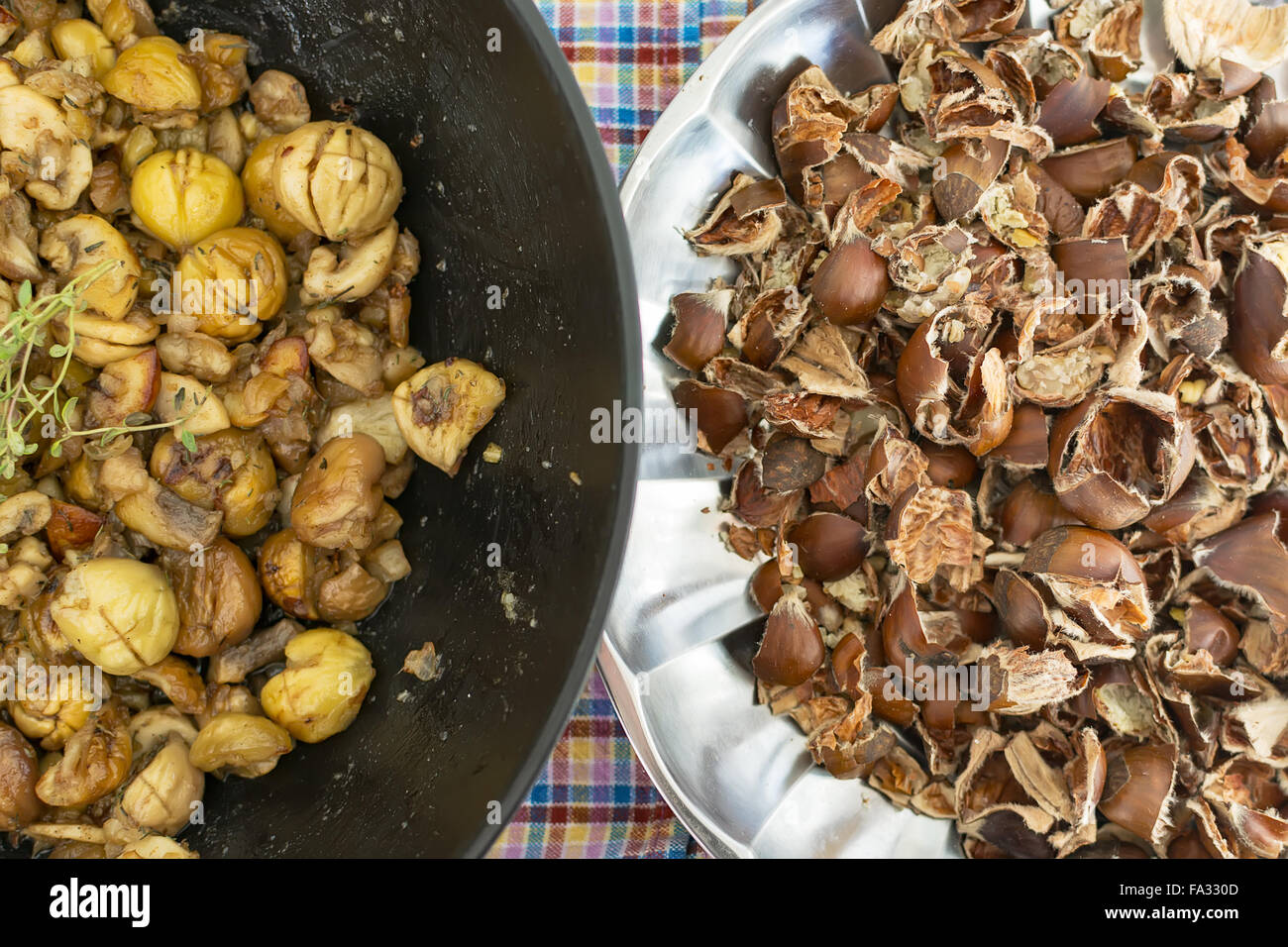 Pan-fried chestnuts with mushrooms and spices Stock Photo - Alamy