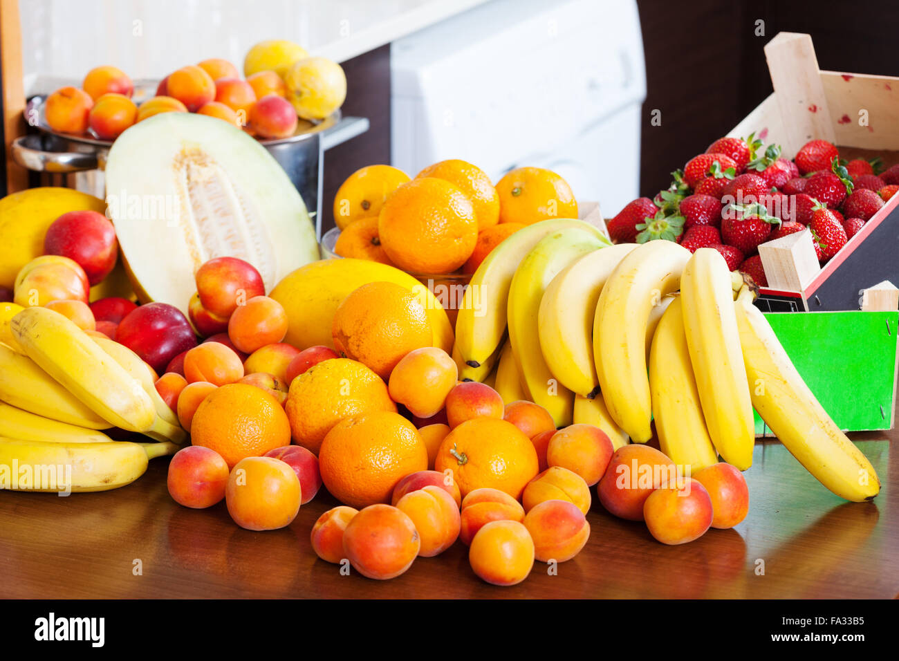 fruits on kitchen table at home Stock Photo - Alamy