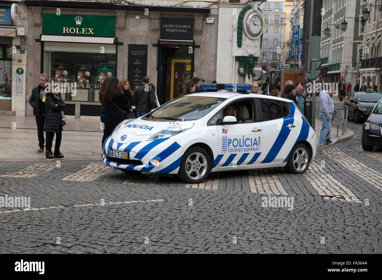 Police car on the move in Lisbon, the capital of Portugal Stock Photo ...