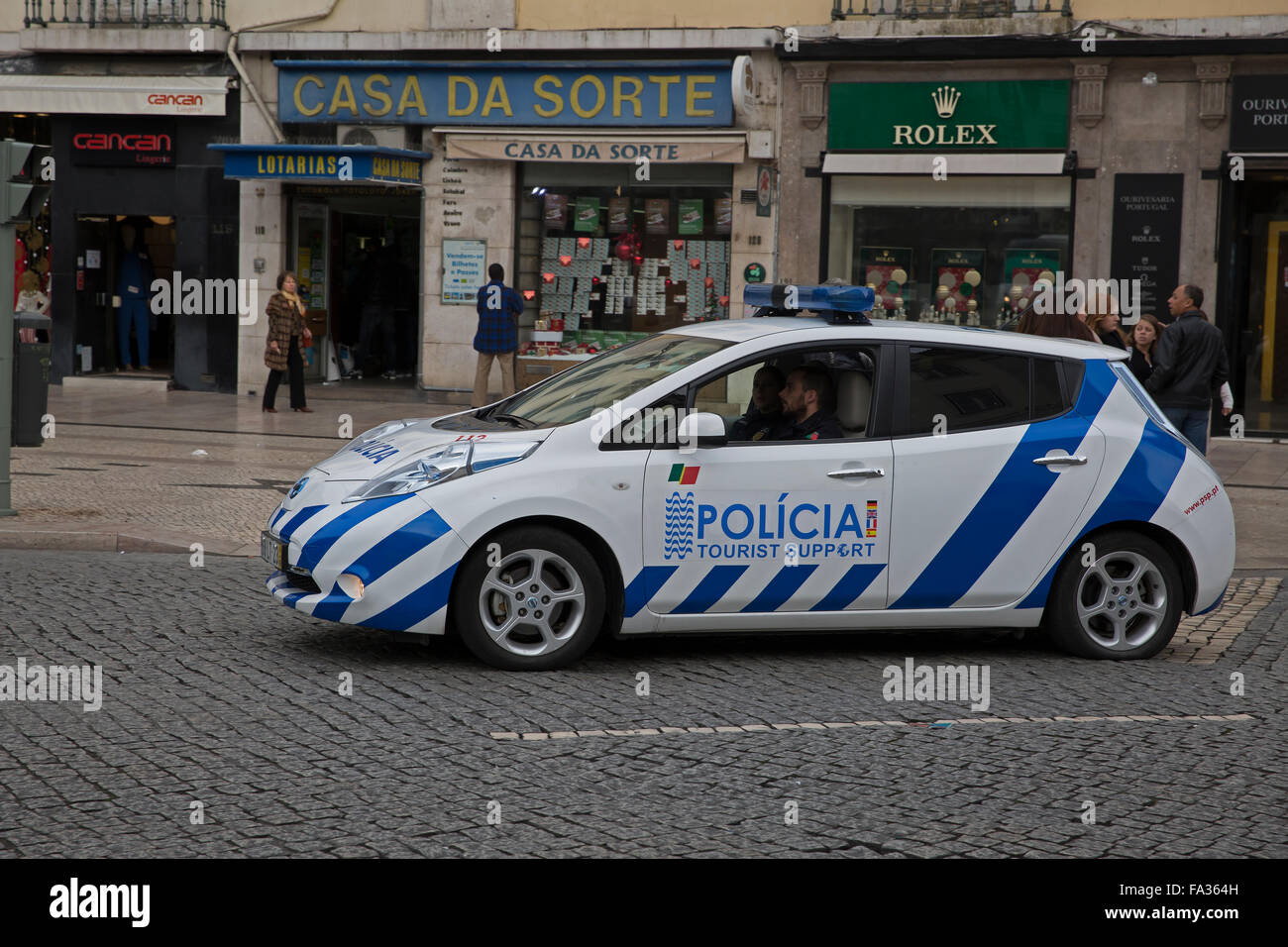 Police car on the move in Lisbon, the capital of Portugal Stock Photo ...