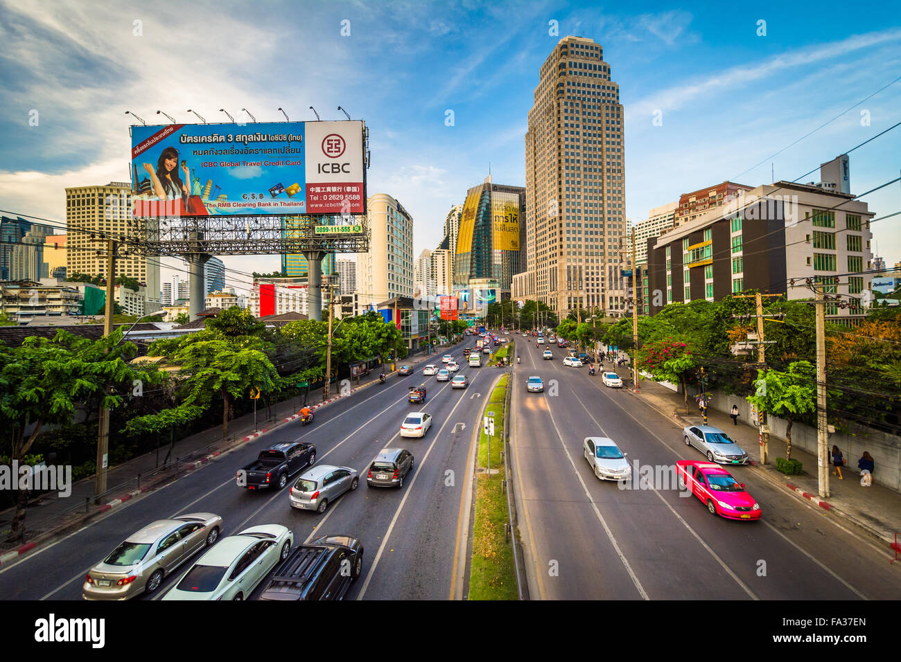 Evening view of Ratchadapisek Road and skyscrapers at Sukhumvit, in ...