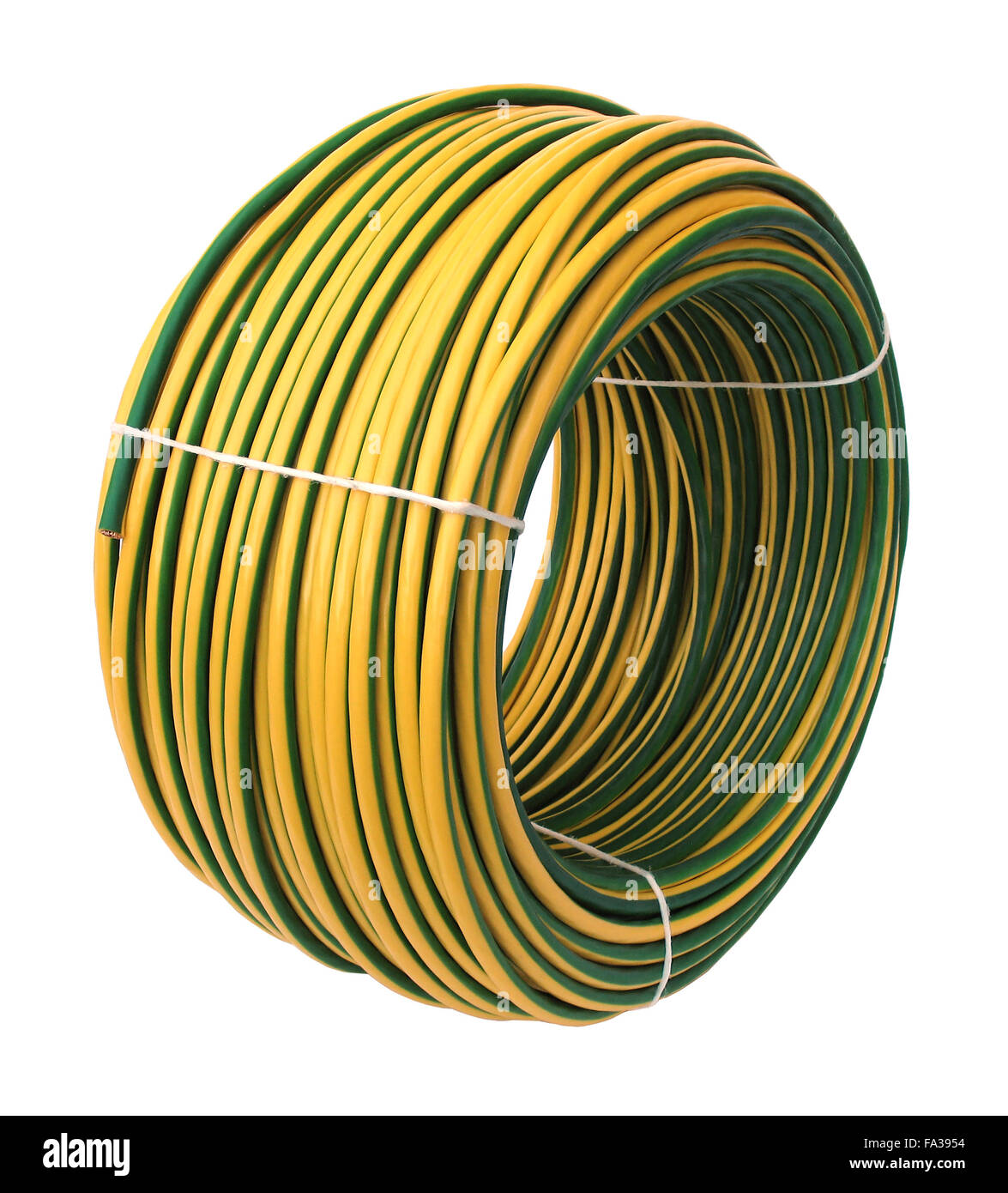 yellow-green electric cable on white background, isolated Stock Photo ...