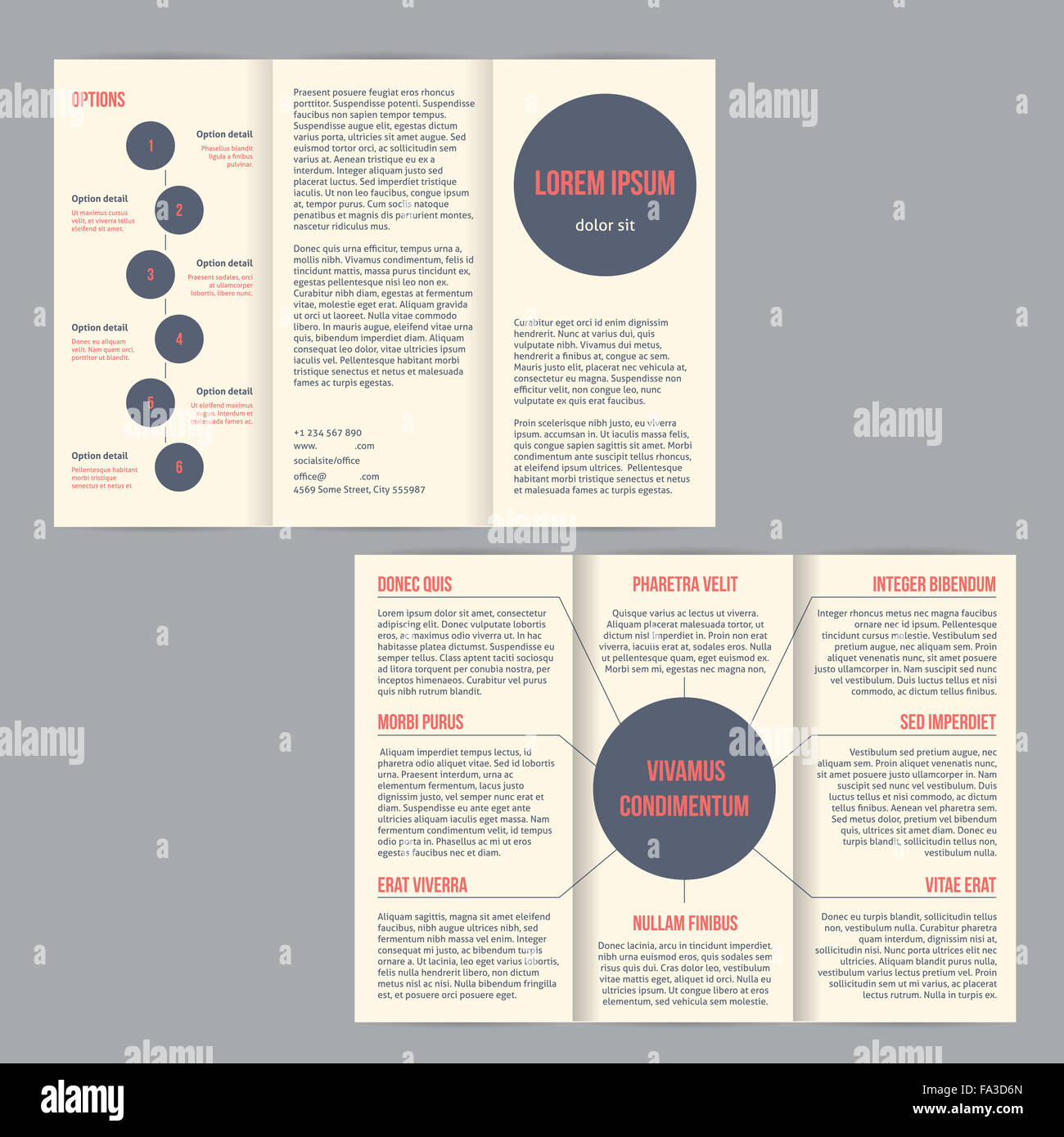 Tri-fold flyer brochure template design with dots and options Stock ...