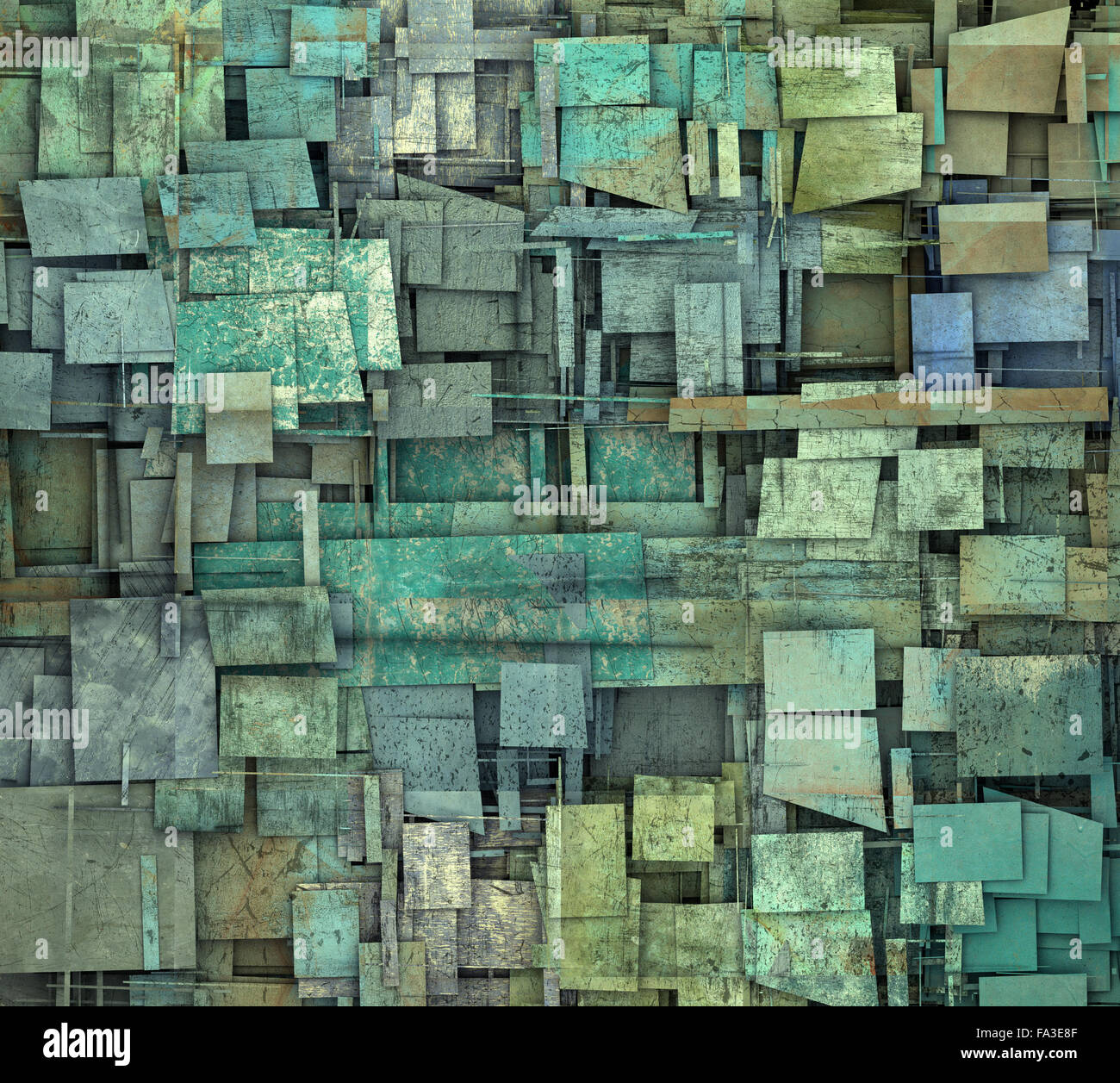 fragmented blue green square tile grunge pattern backdrop Stock Photo ...