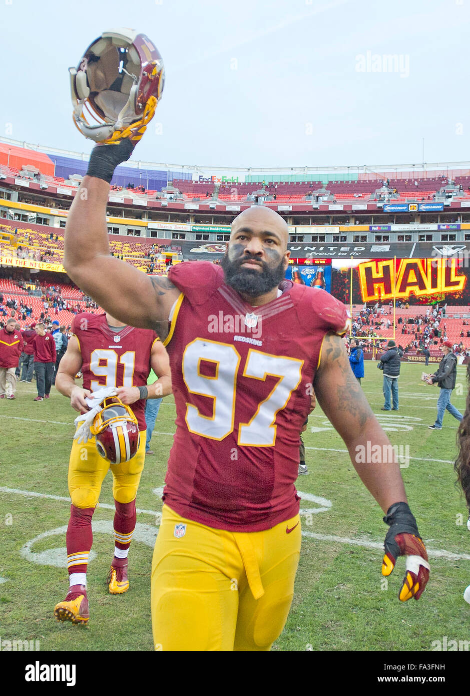 Washington Redskins defensive end Jason Hatcher (97) celebrates as he ...