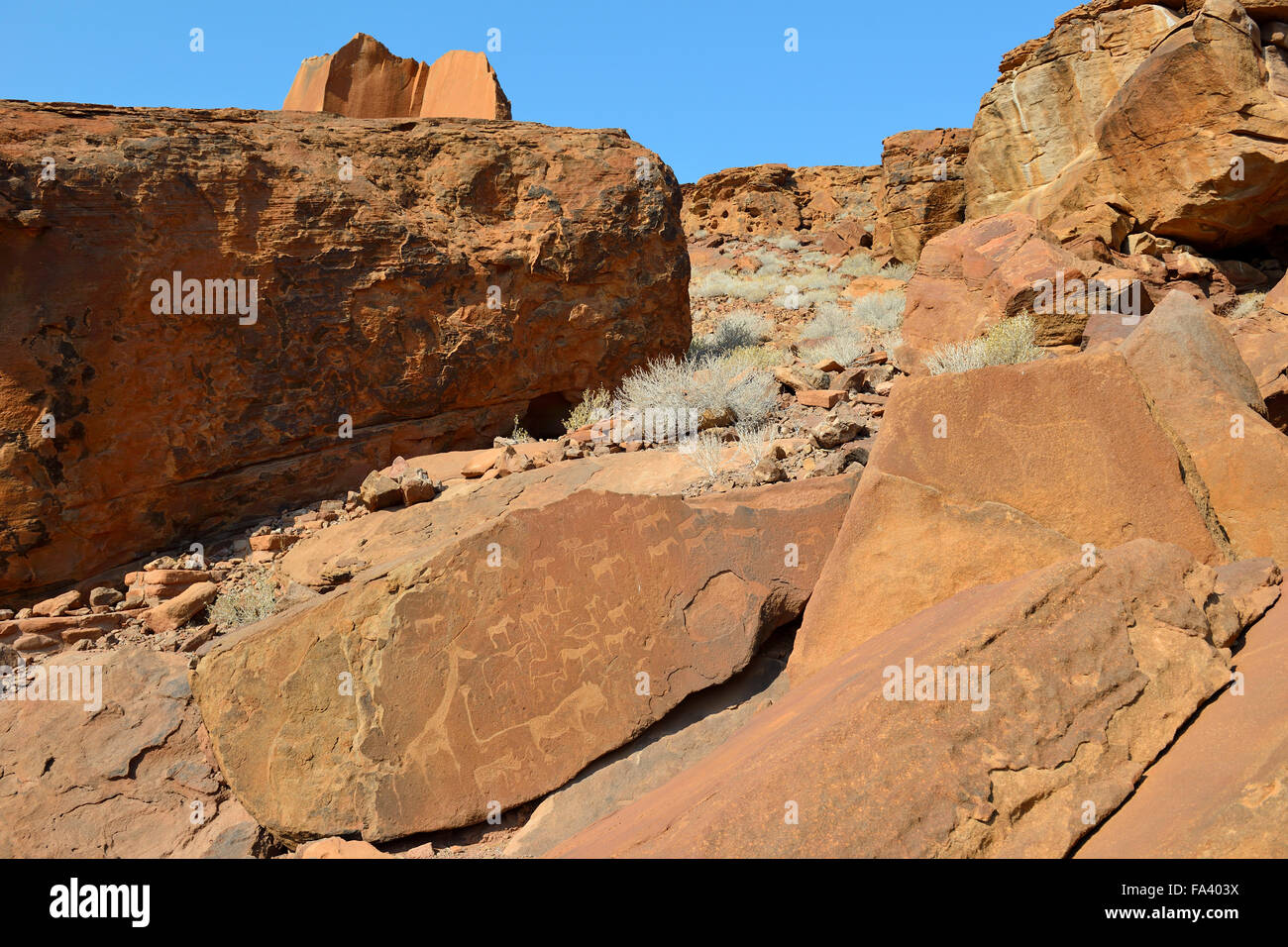 Ancient rock engravings at Twyfelfontein, Damaraland, Namibia Stock ...