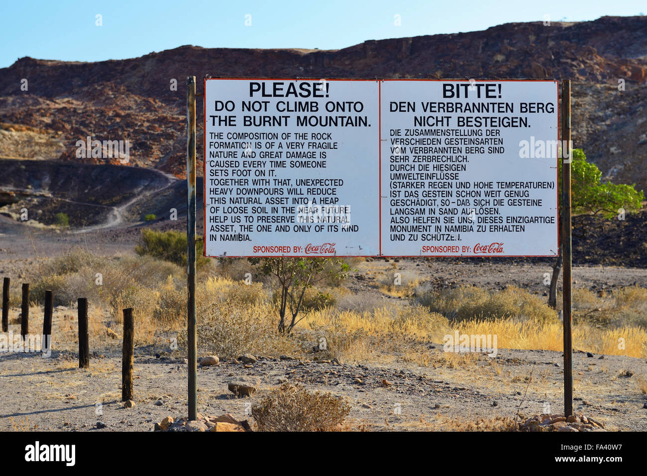 Sign at Burnt Mountain near Twyfelfontein, Damaraland, Namibia Stock ...