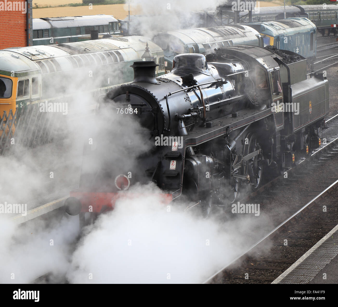 Steam locomotive, 76084, (a Standard 4 class) in Weybourne station ...